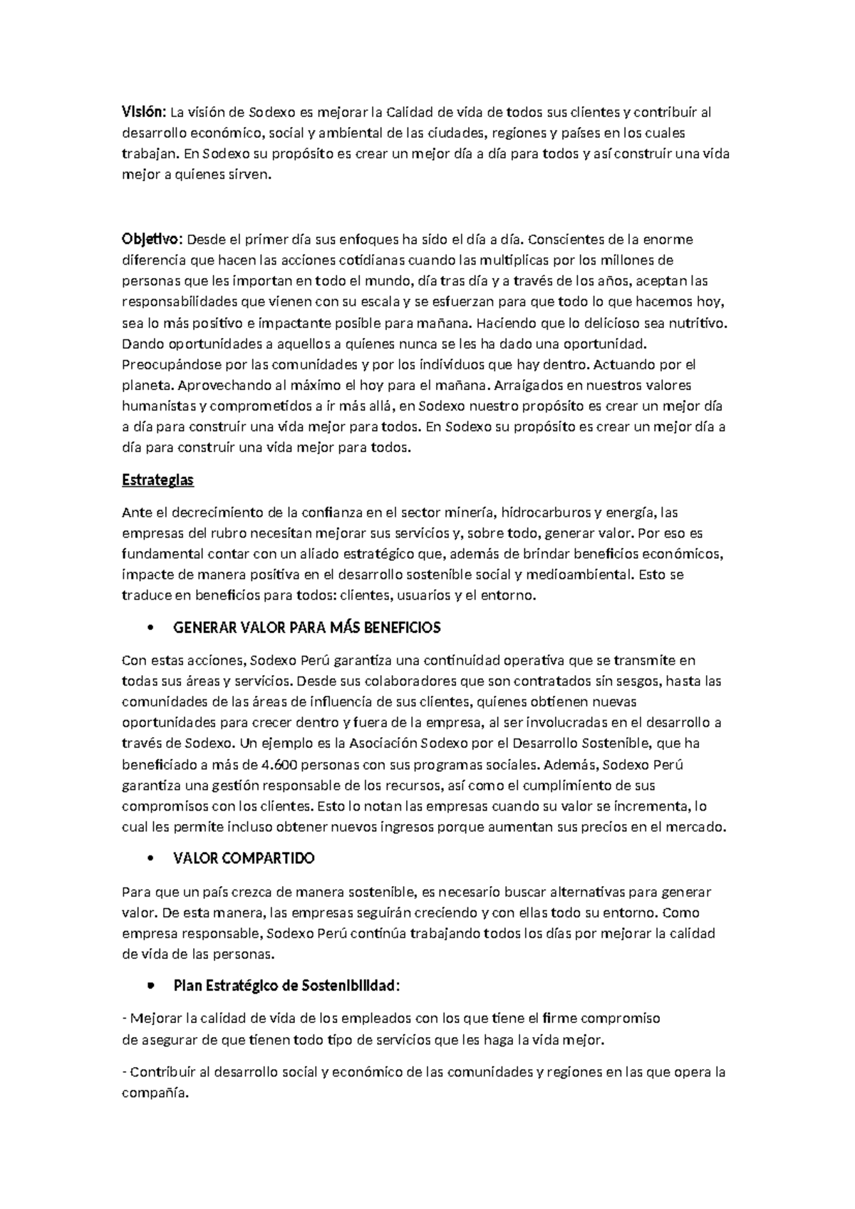 Visión - Visión: La visión de Sodexo es mejorar la Calidad de vida de ...