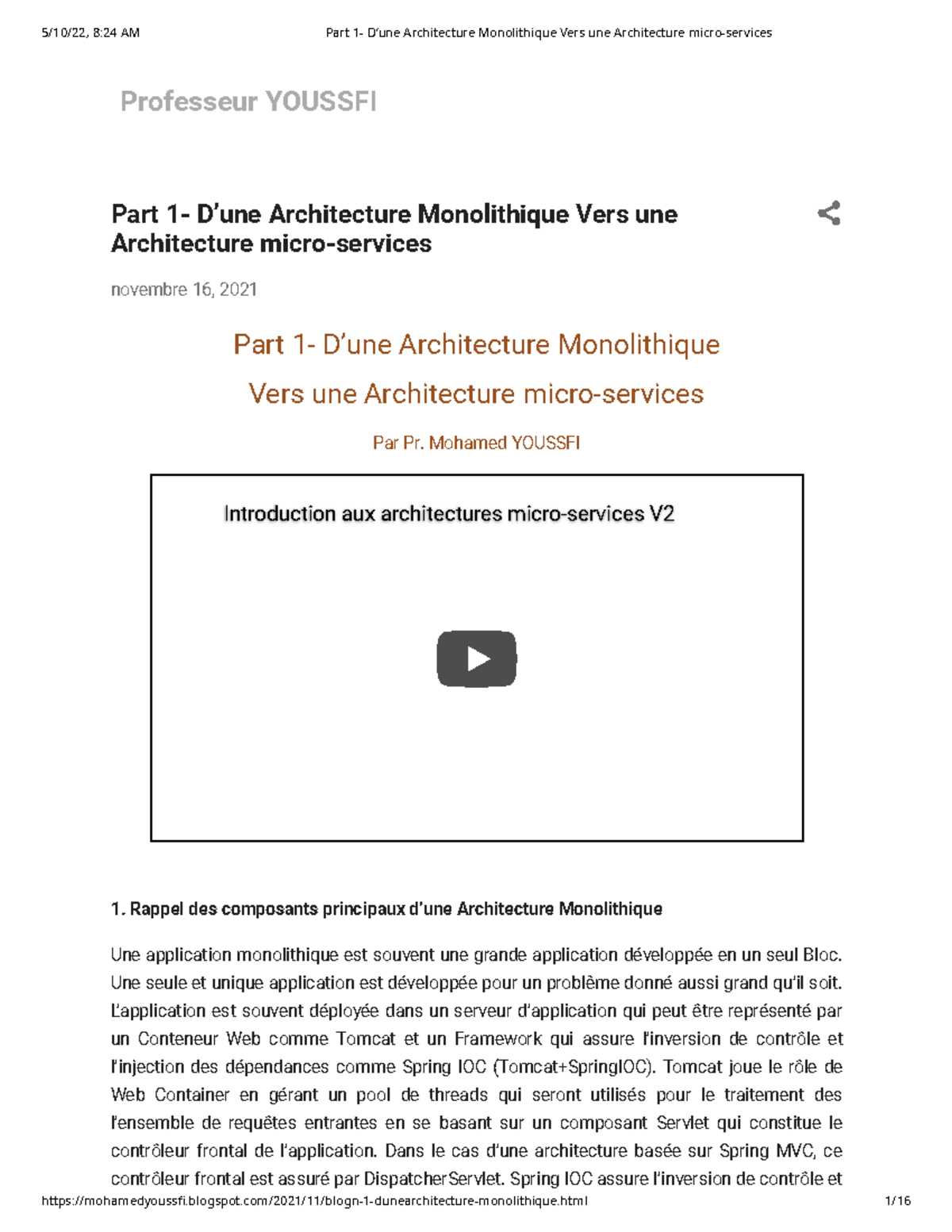 Part 1- D’une Architecture Monolithique Vers une Architecture micro-services - Mohamed YOUSSFI ...