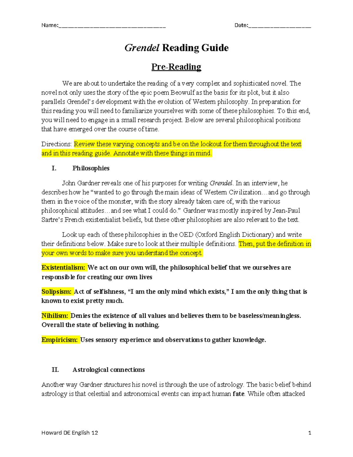 Template] Grendel Reading Guide - Name ...