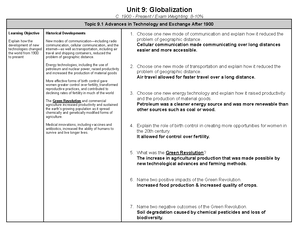 Unit 9 Objectives - Unit 9: Globalization C. 1900 - present AP Exam ...