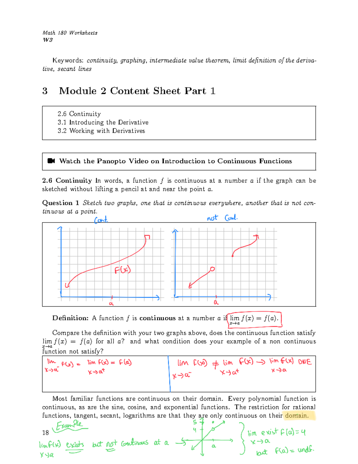 Module 2 Part I - Continuity, introducing the derivative, working with ...