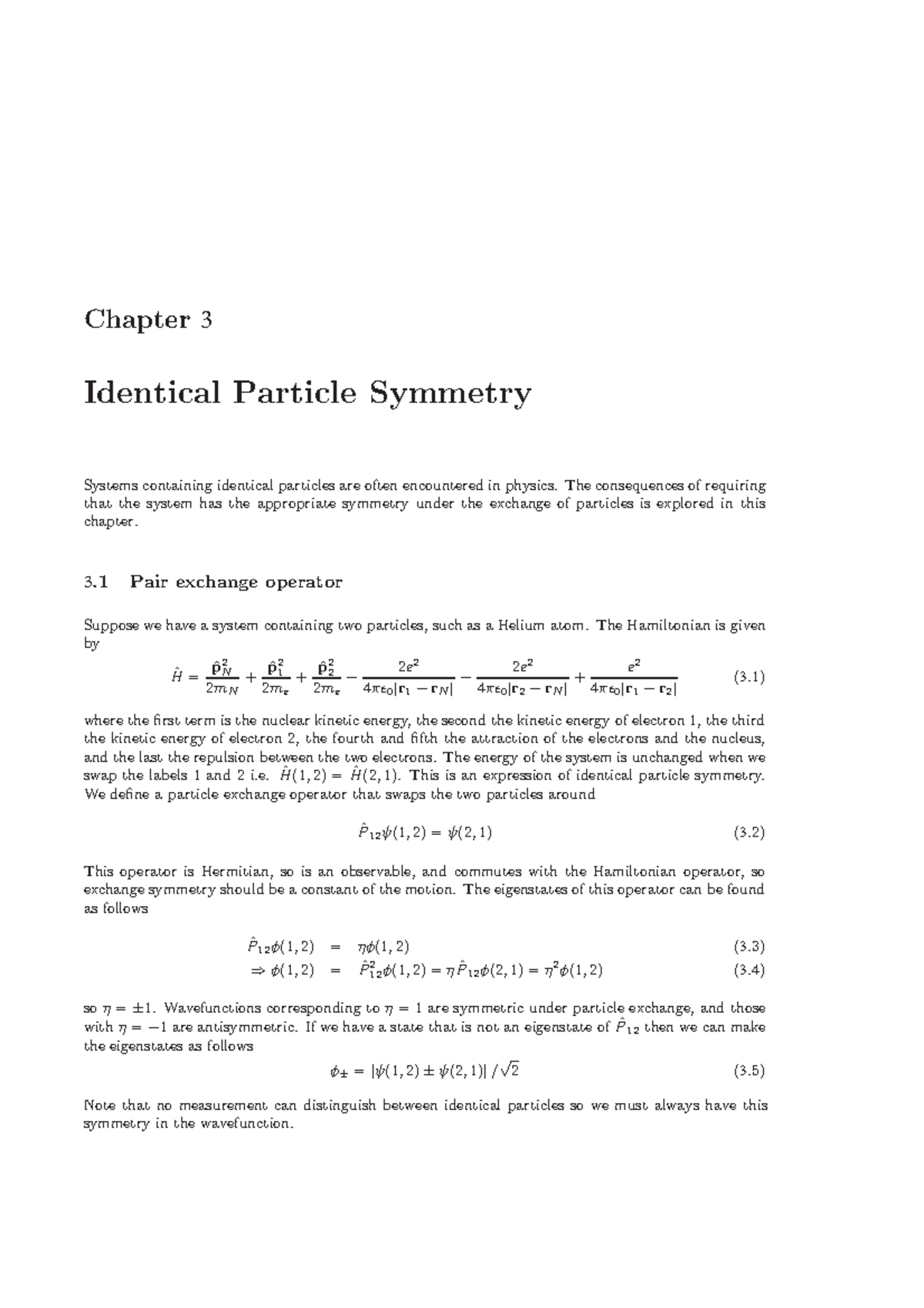 Lecture notes - identical particles symmetry (ch 3) - Chapter 3 ...