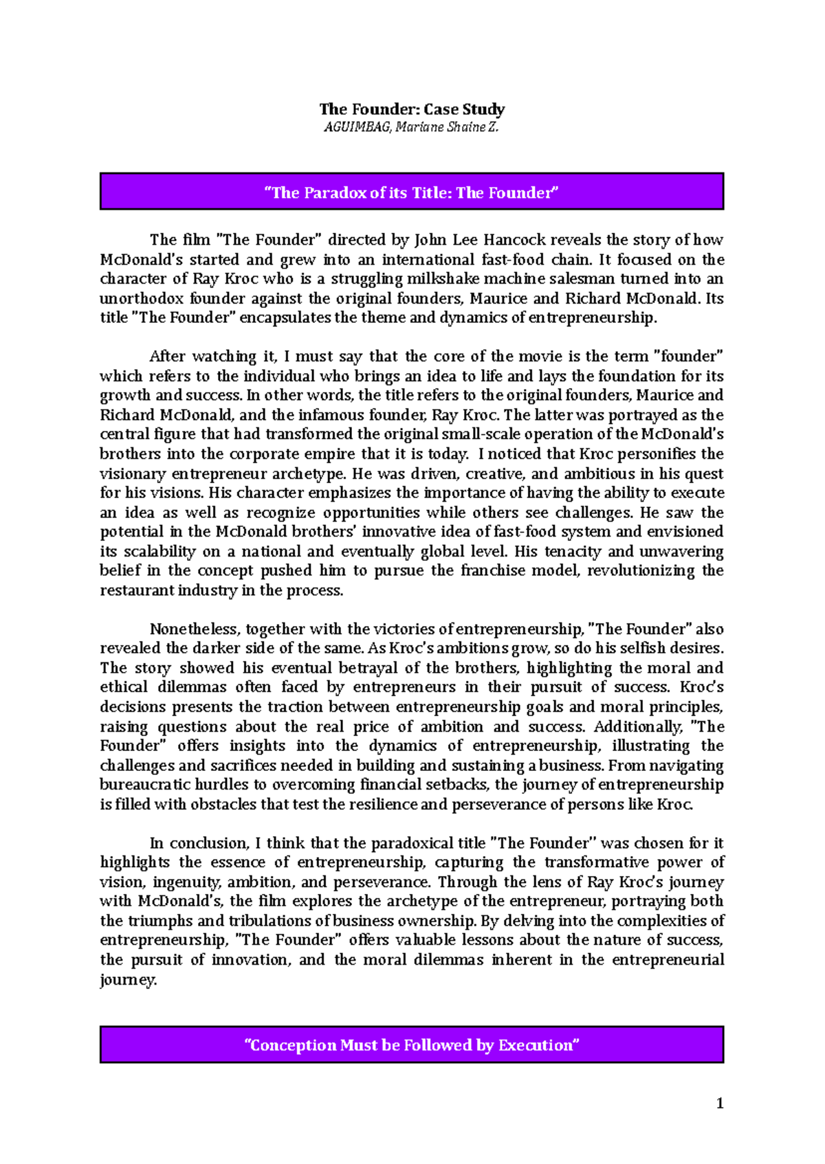 The Founder Case Study Aguimbag - The Founder: Case Study AGUIMBAG, Mariane Shaine Z. “The ...