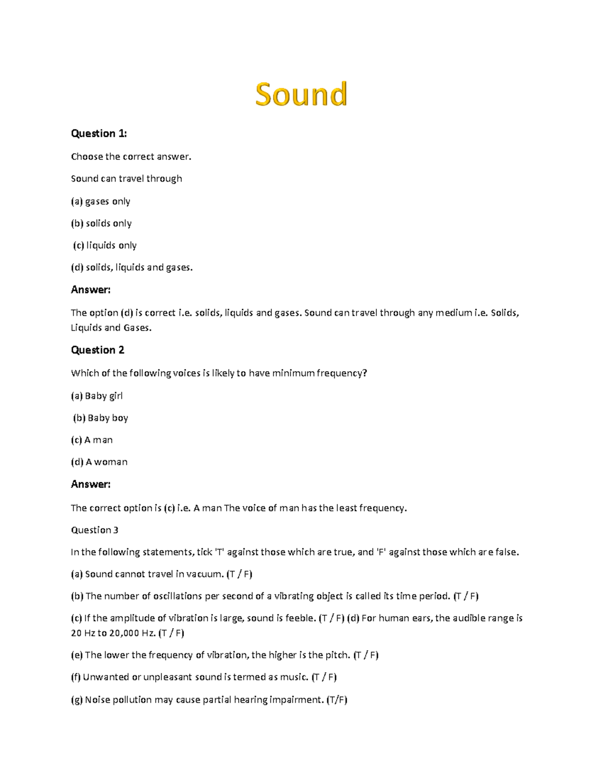 Sound - Question and Answers from High School Physics Text Book ...