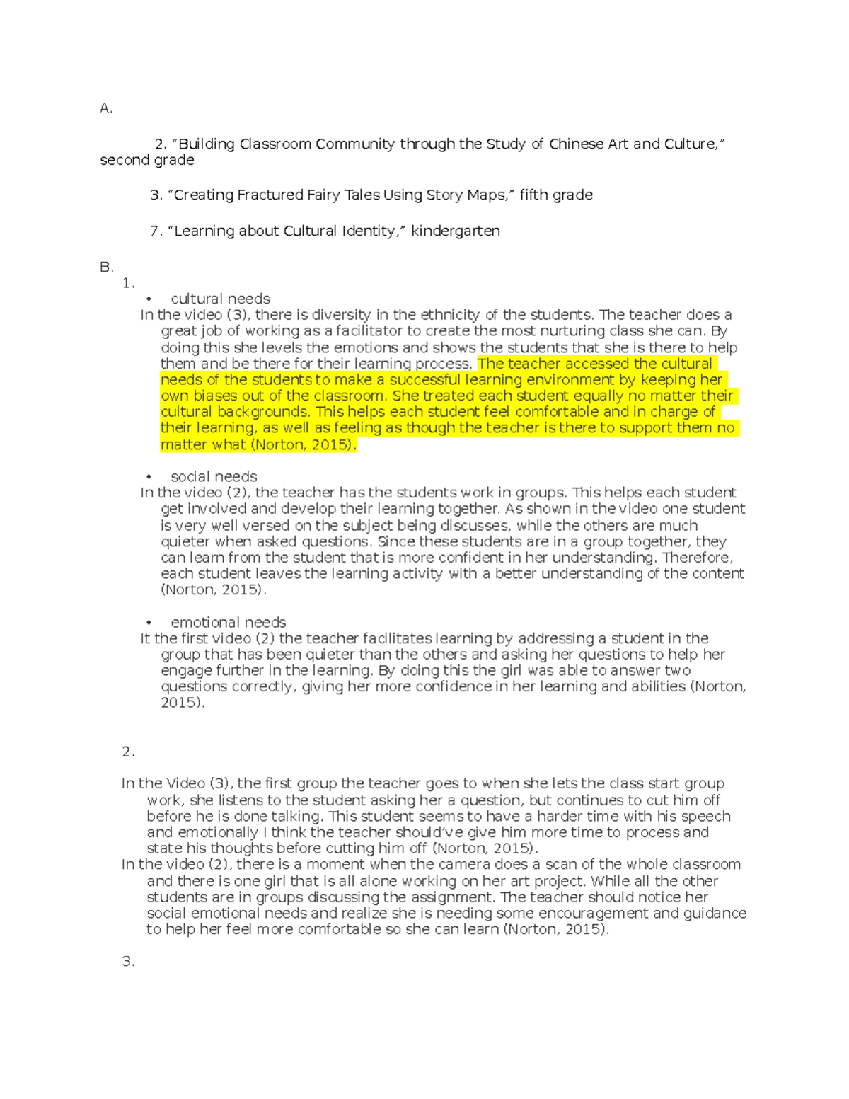 D090 Task 1 - D090 Task 1 for WGU - A. “Building Classroom Community ...