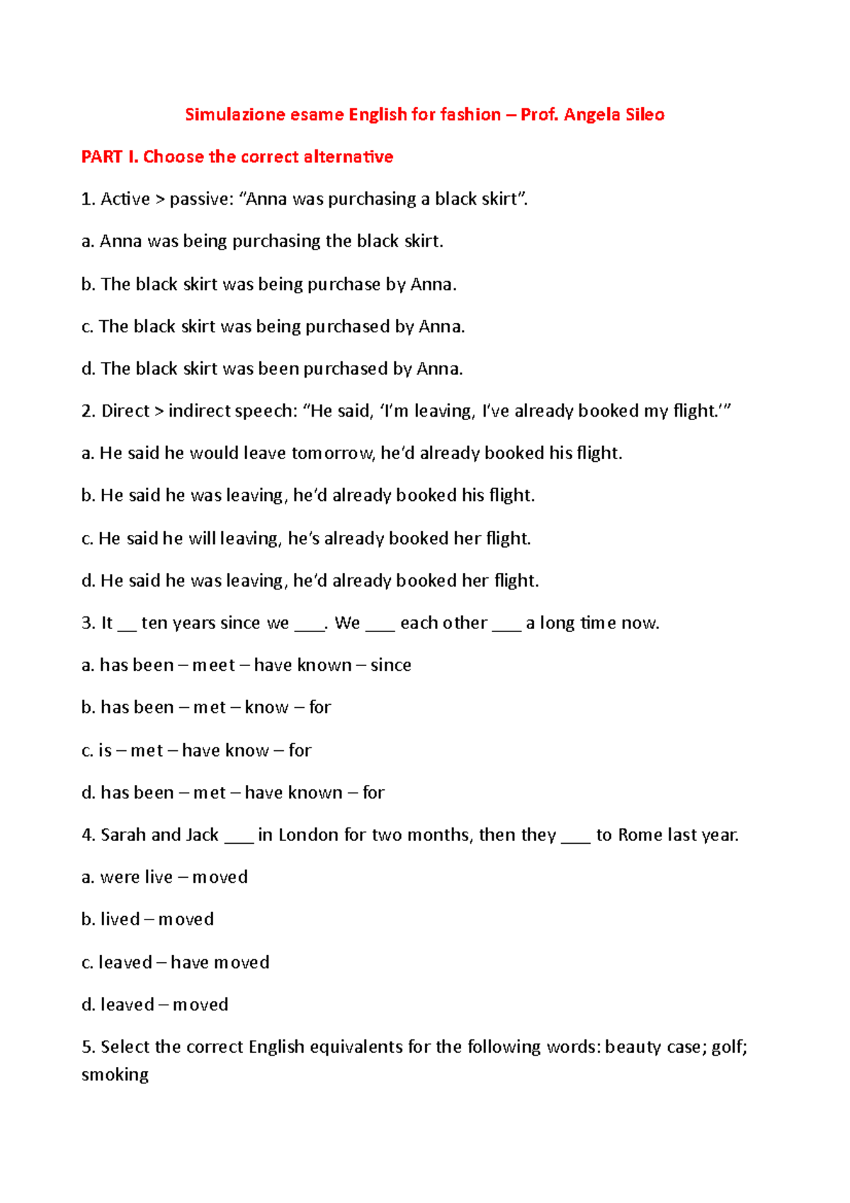 Simulazione esame Sileo Angela - Simulazione esame English for fashion ...