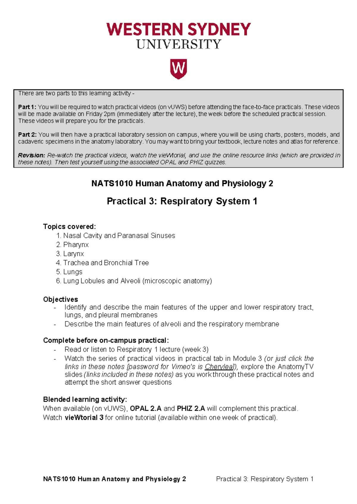 Practical 3 Respiratory System 1 (completed) - NATS1010 Human Anatomy ...