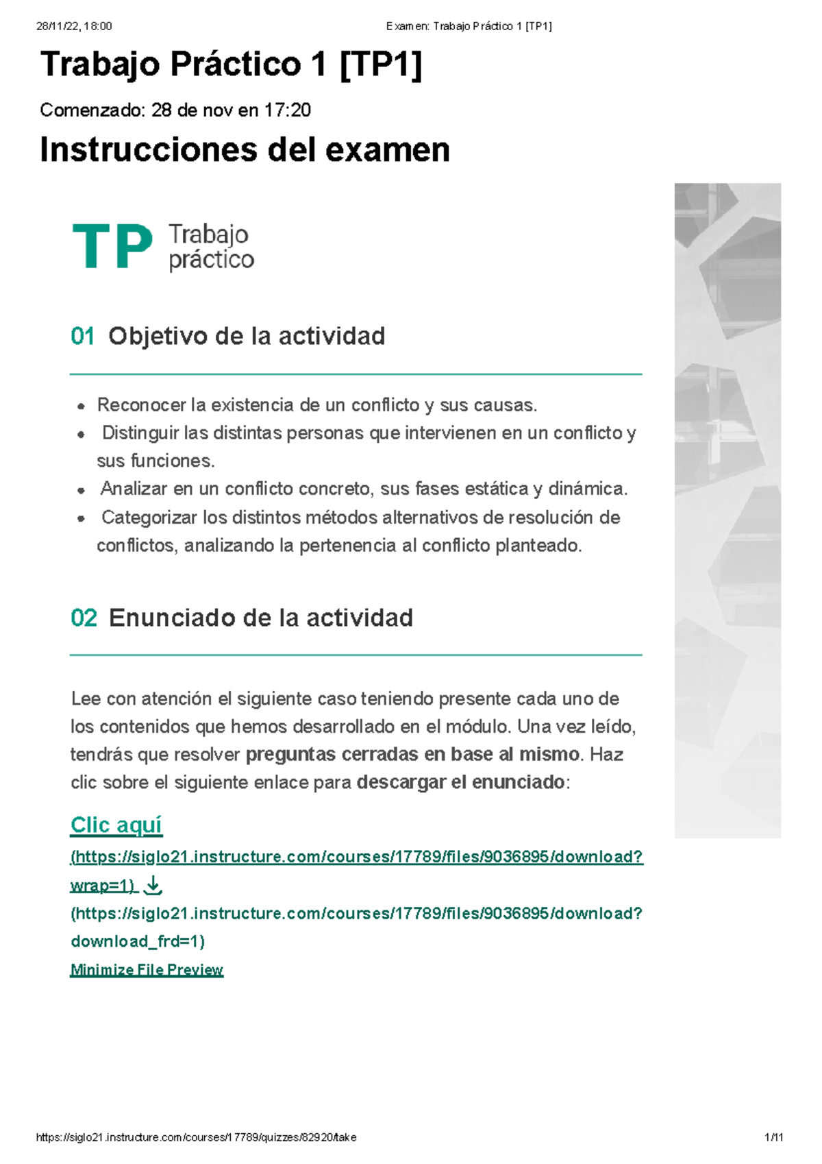 Examen Trabajo Práctico 1 [TP1] - Trabajo Práctico 1 [TP1] Comenzado: 28 de nov en 17 ...