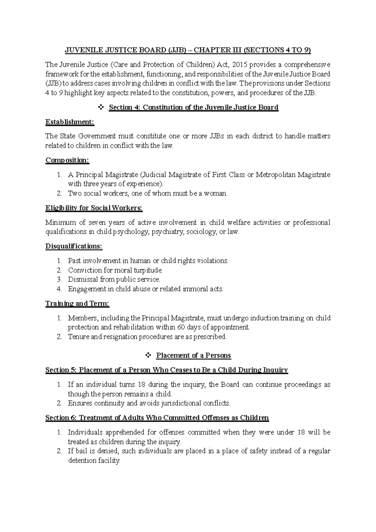 Notes - Juvenile Justice Board - JUVENILE JUSTICE BOARD (JJB) – CHAPTER ...