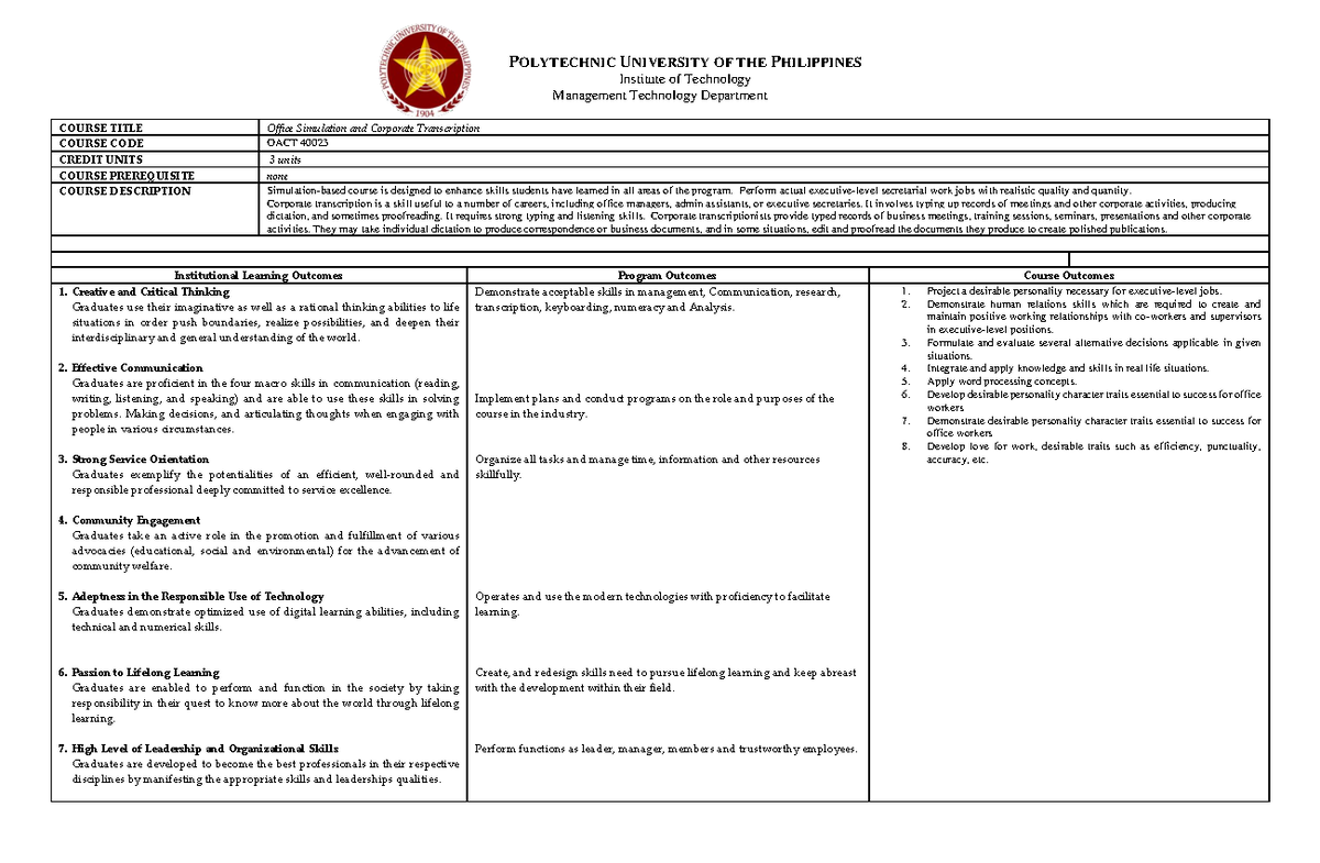 OACT 40023 Office Simulation AND Corporate Transcription - POLYTECHNIC ...