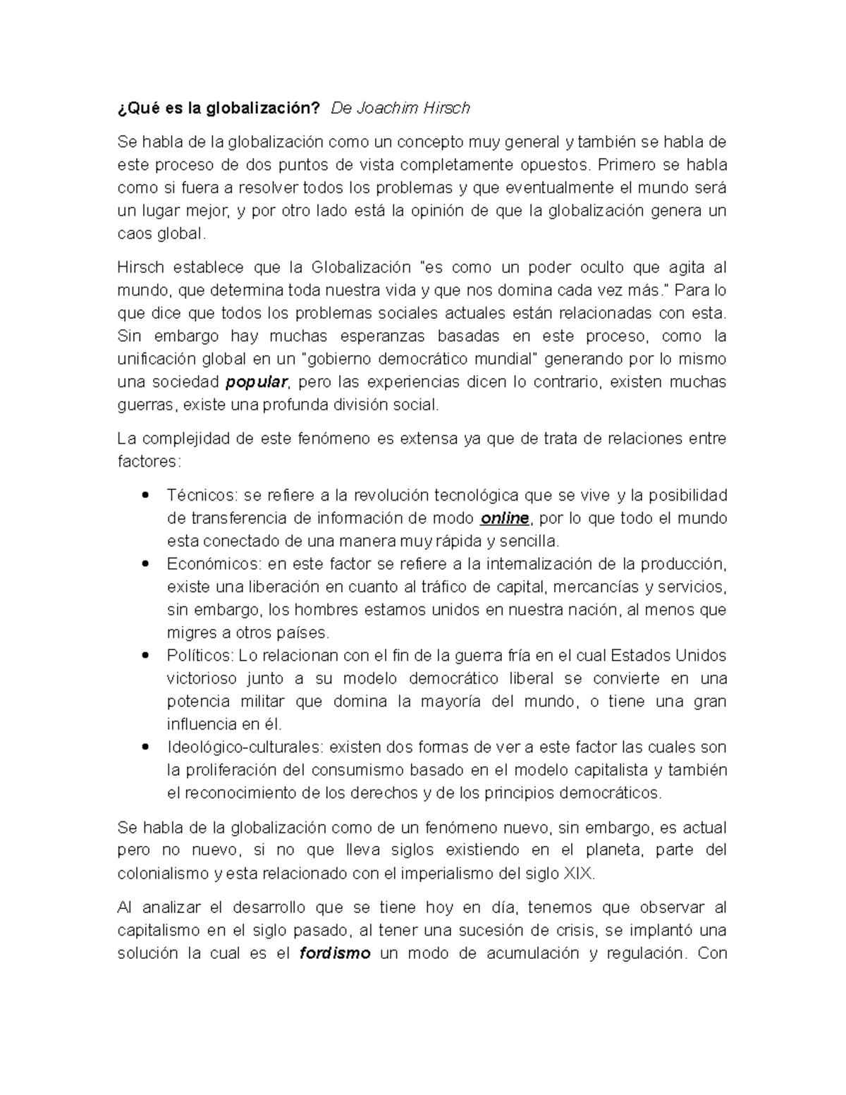 Globalización - Nota: 9.6 - ¿Qué es la globalización? De Joachim Hirsch ...