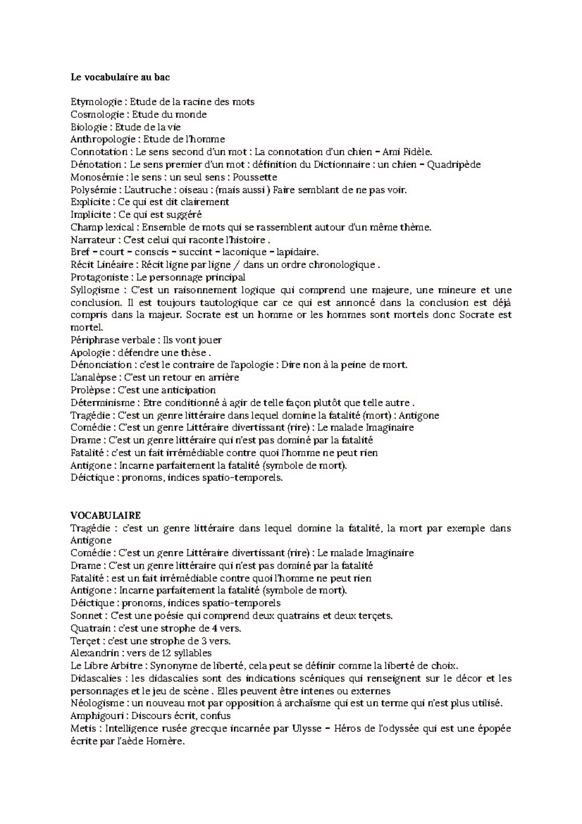 Le vocabulaire au bac - Le vocabulaire au bac Etymologie : Etude de la ...