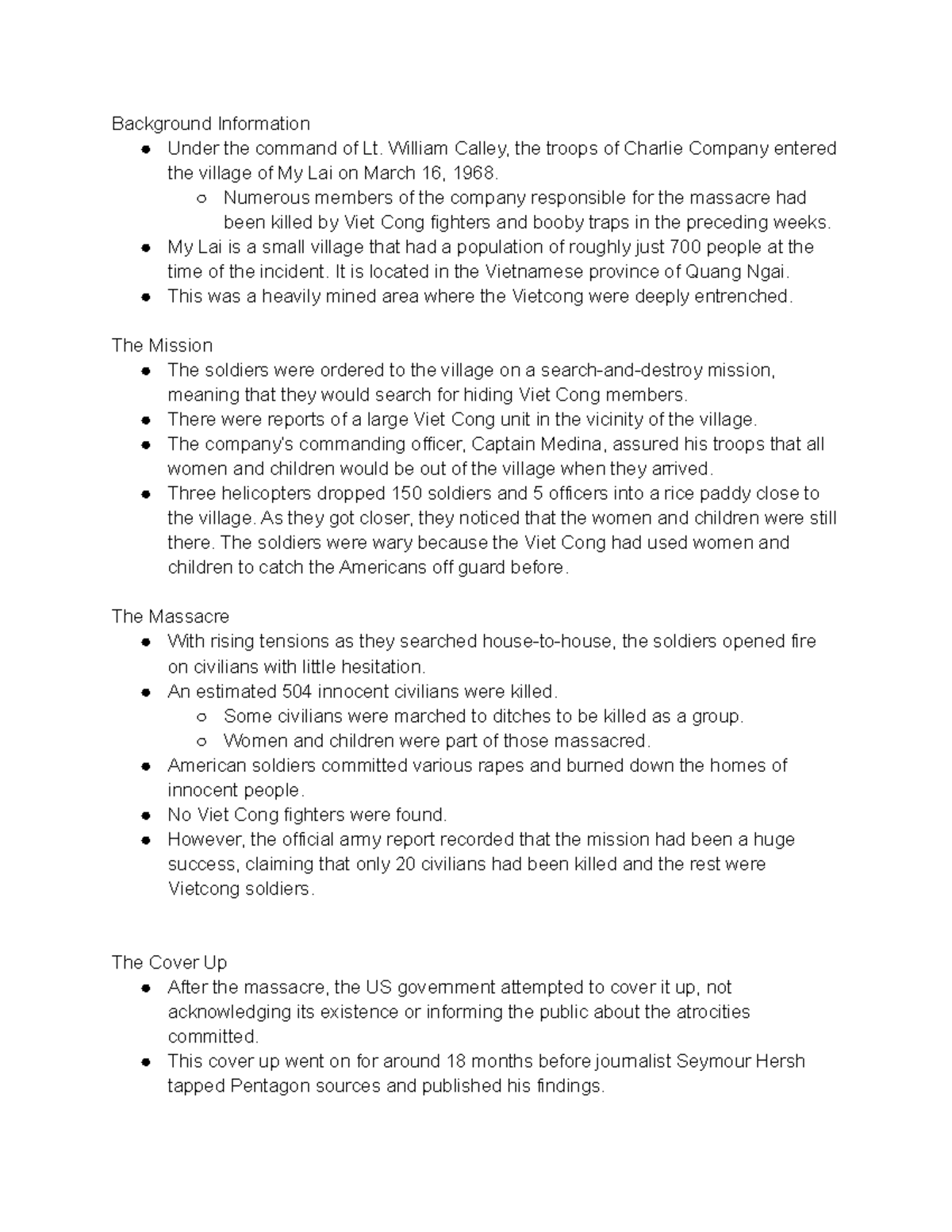 My Lai Massacre - Background Information Under the command of Lt ...