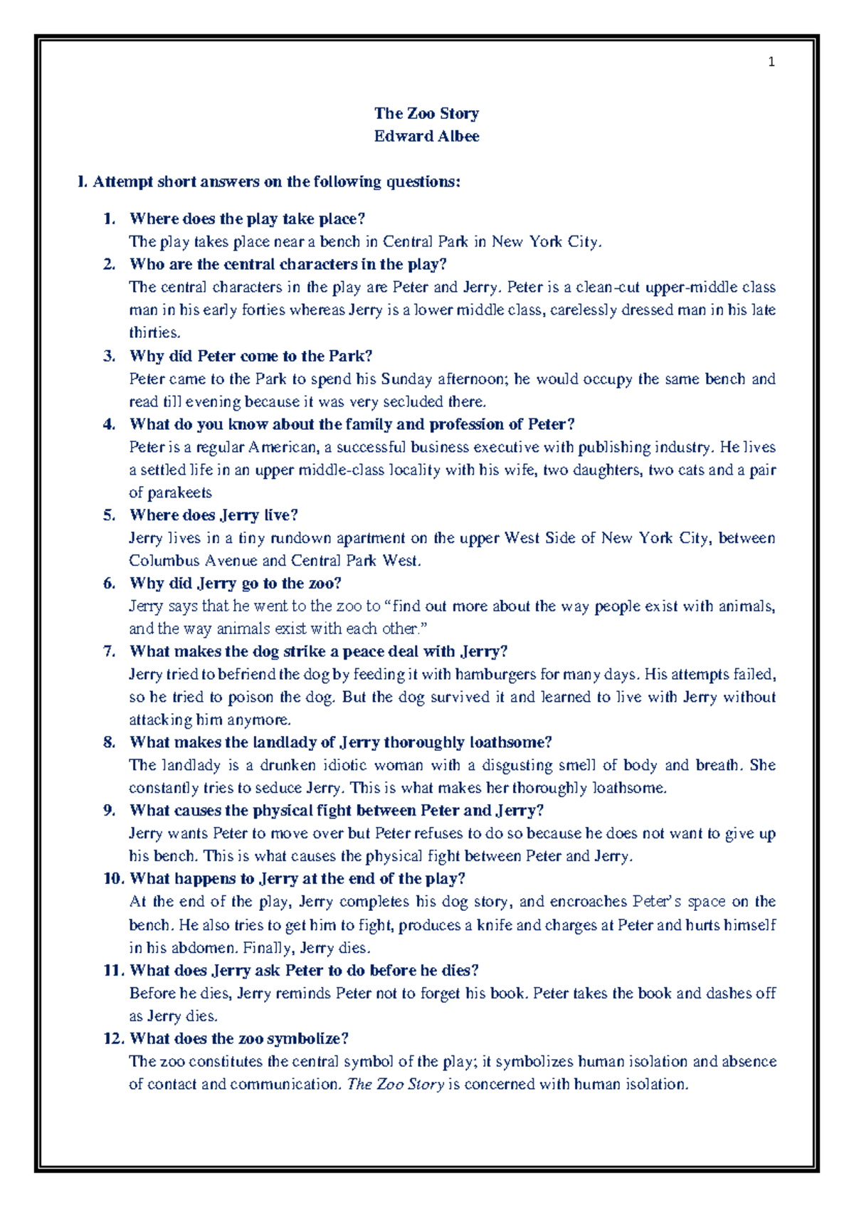 The Zoo Story Script – Zoo Story En Français – IVMR