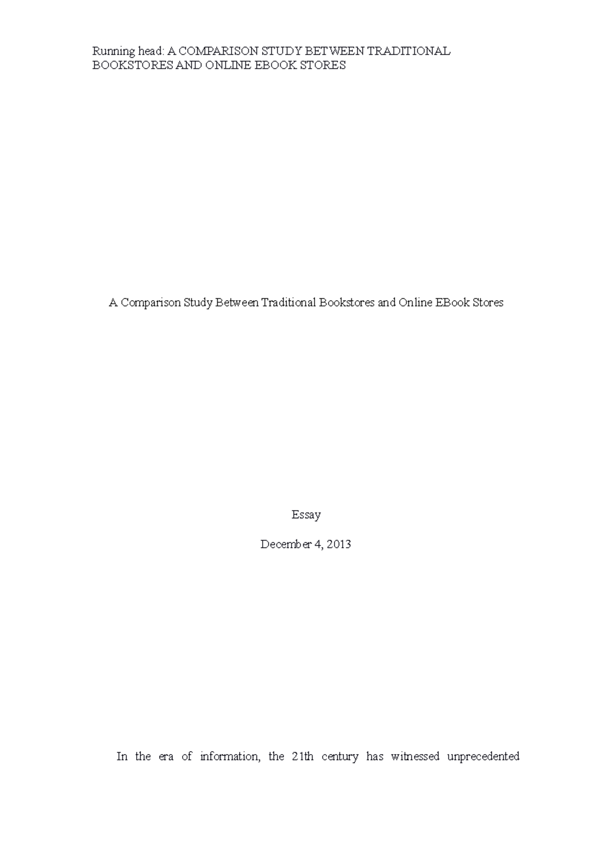 Essay - A Comparison Study Between Traditional Bookstores and Online ...