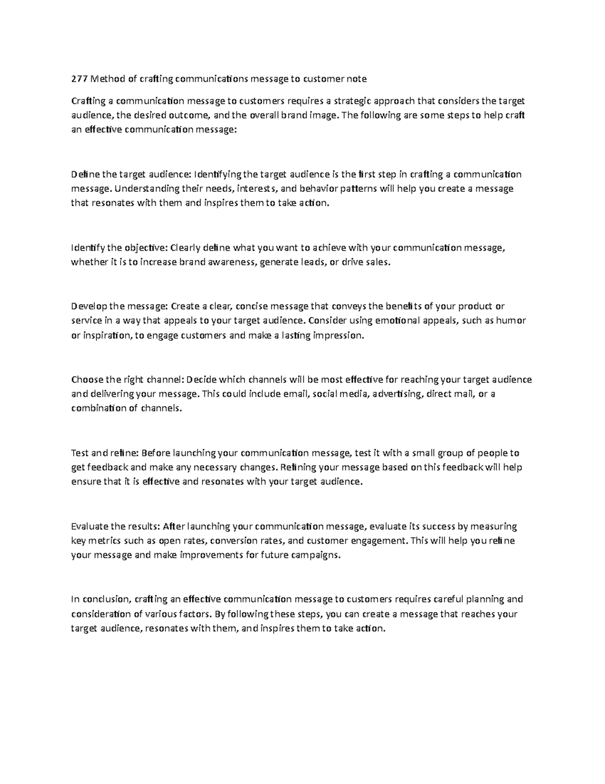 277 Method of crafting communications message to customer note - The ...