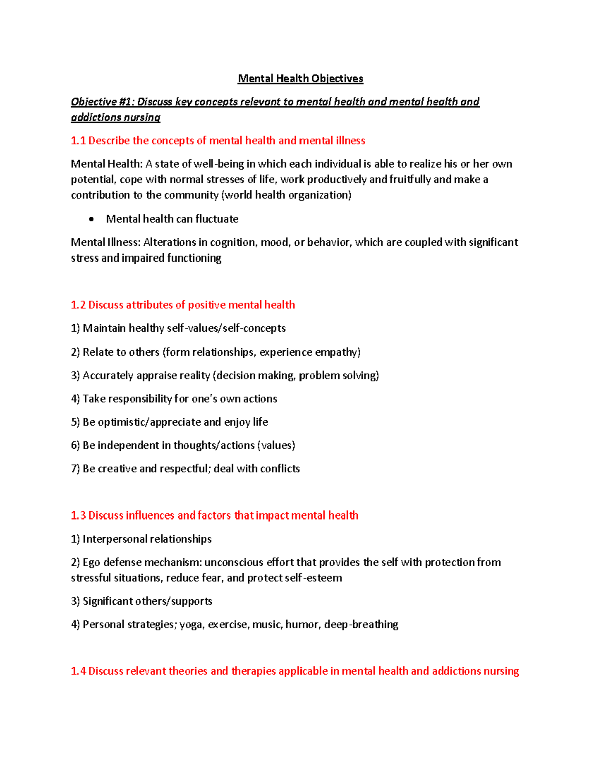 Mental Health Objectives - Mental Health Objectives Objective #1 ...