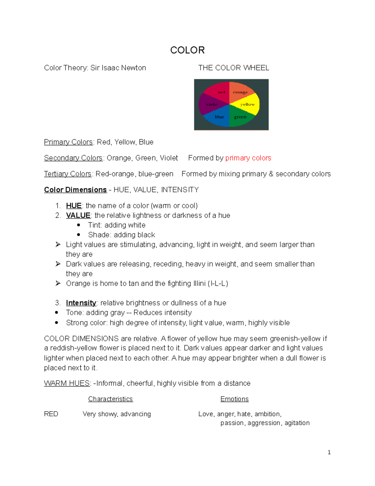 6 Color - Chapter 6 Lecture notes - COLOR Color Theory: Sir Isaac ...