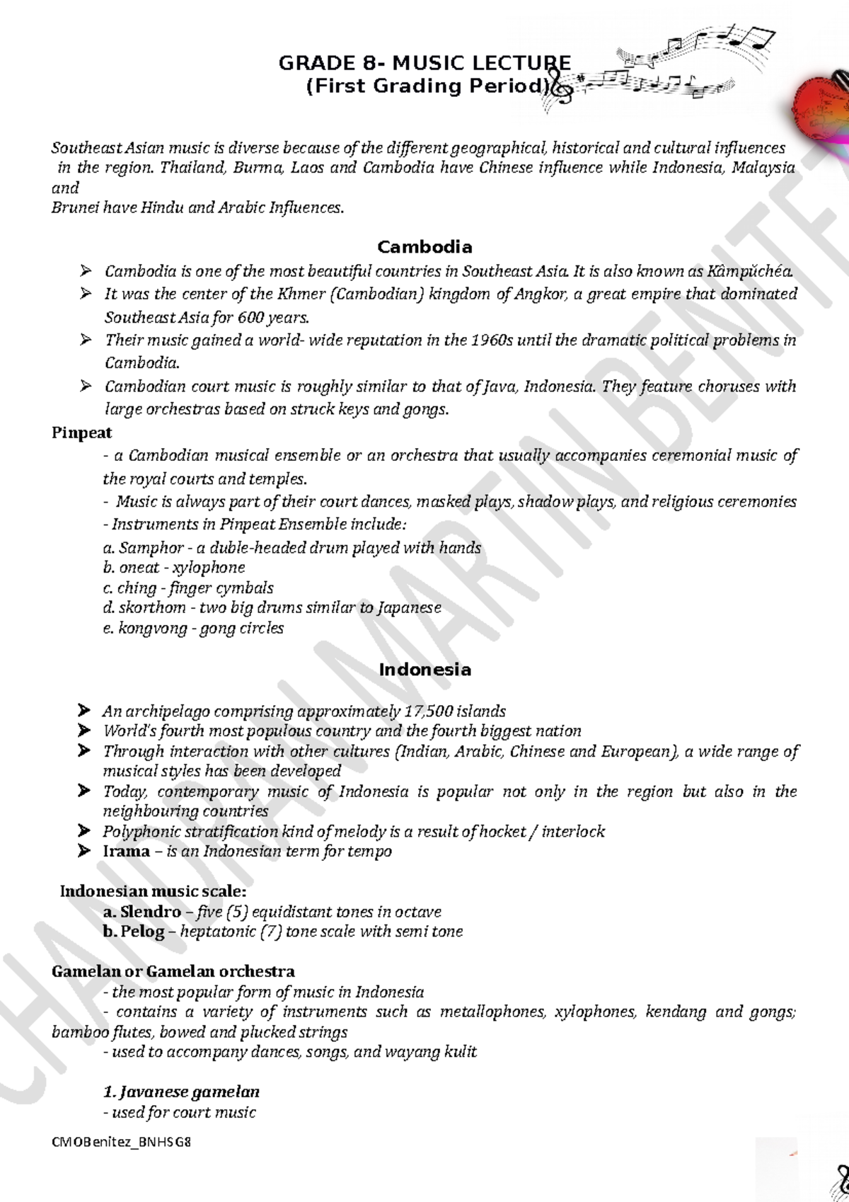 Grade-8-Arts- Music-Quarter - (First Grading Period) Southeast Asian ...