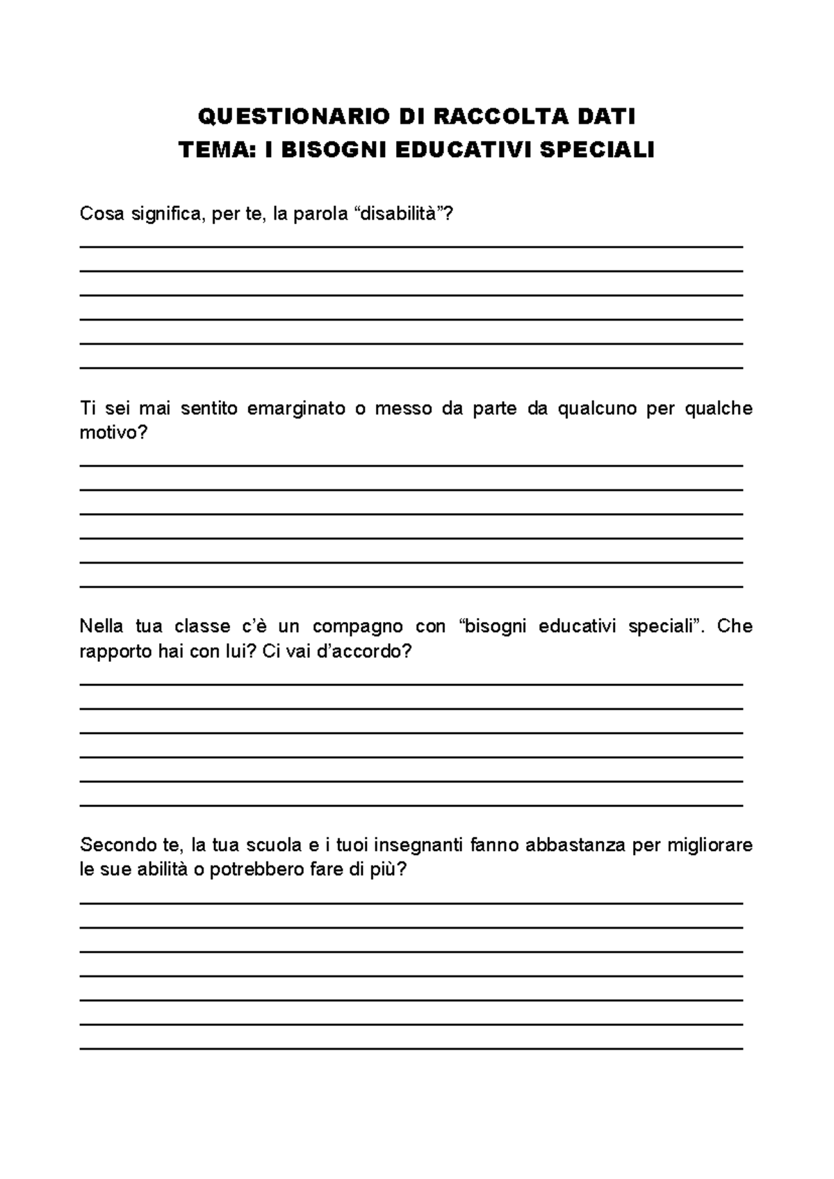 Questionario DI Raccolta DATI Disabilità - QUESTIONARIO DI RACCOLTA ...