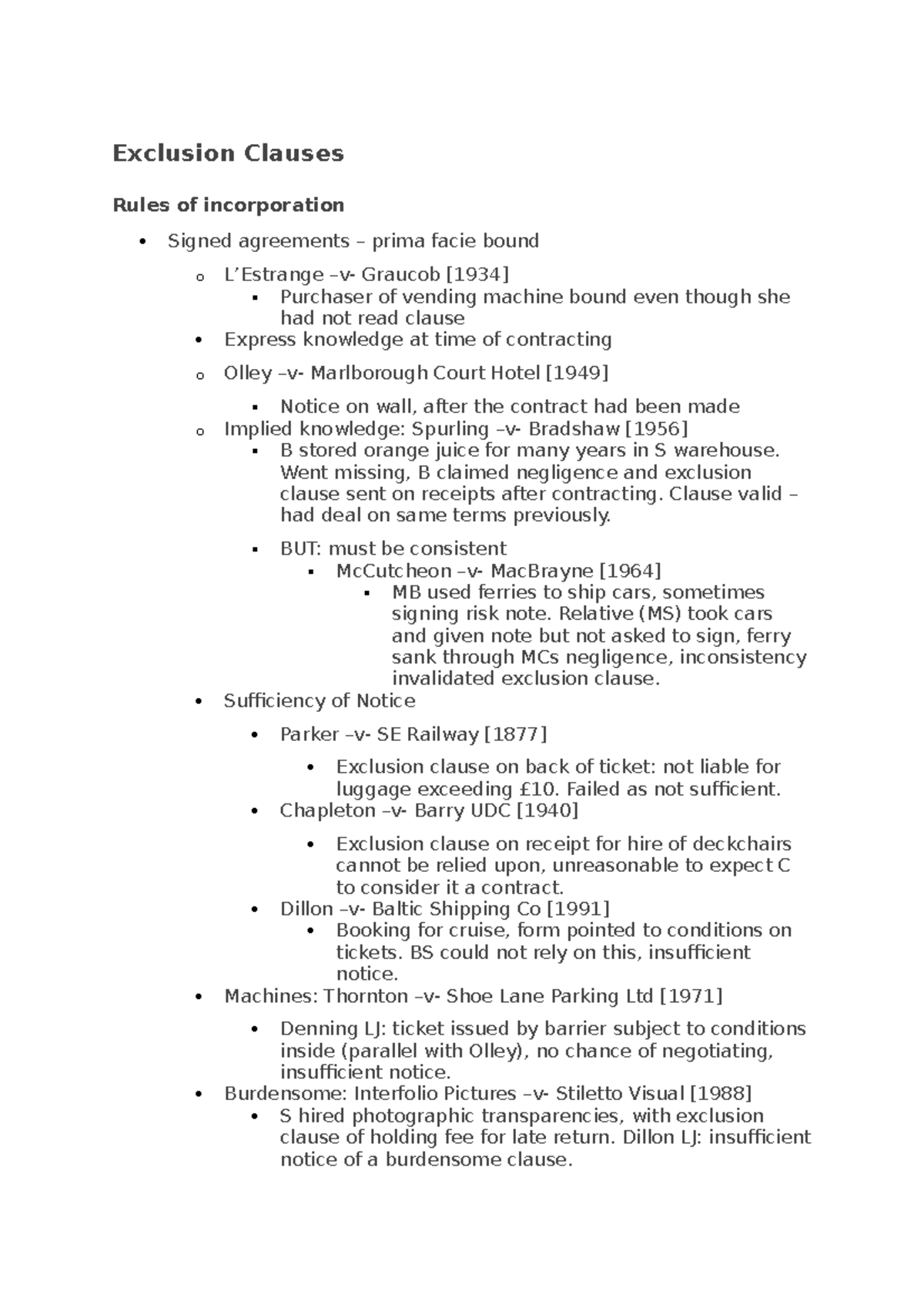 Exclusion Clauses - Exclusion Clauses Rules of incorporation Signed ...