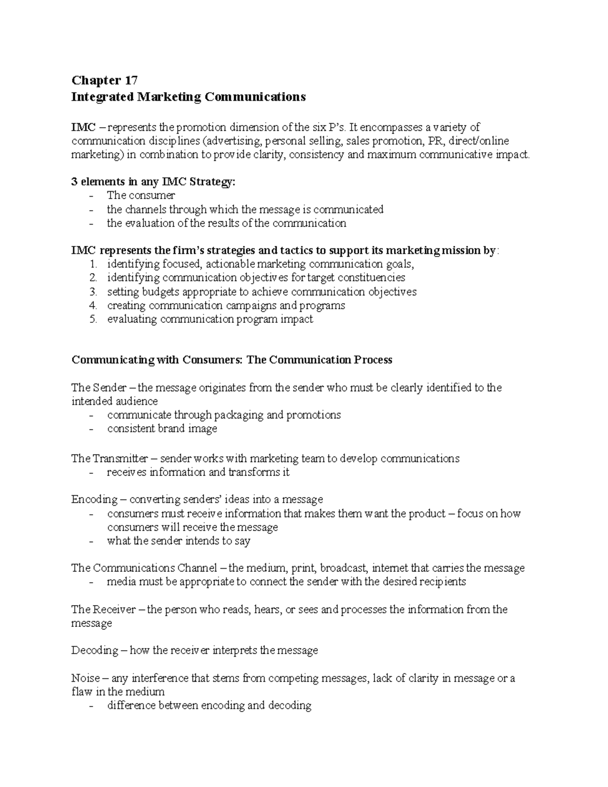 Chapter 17 and Chapter 18 - Chapter 17 Integrated Marketing ...