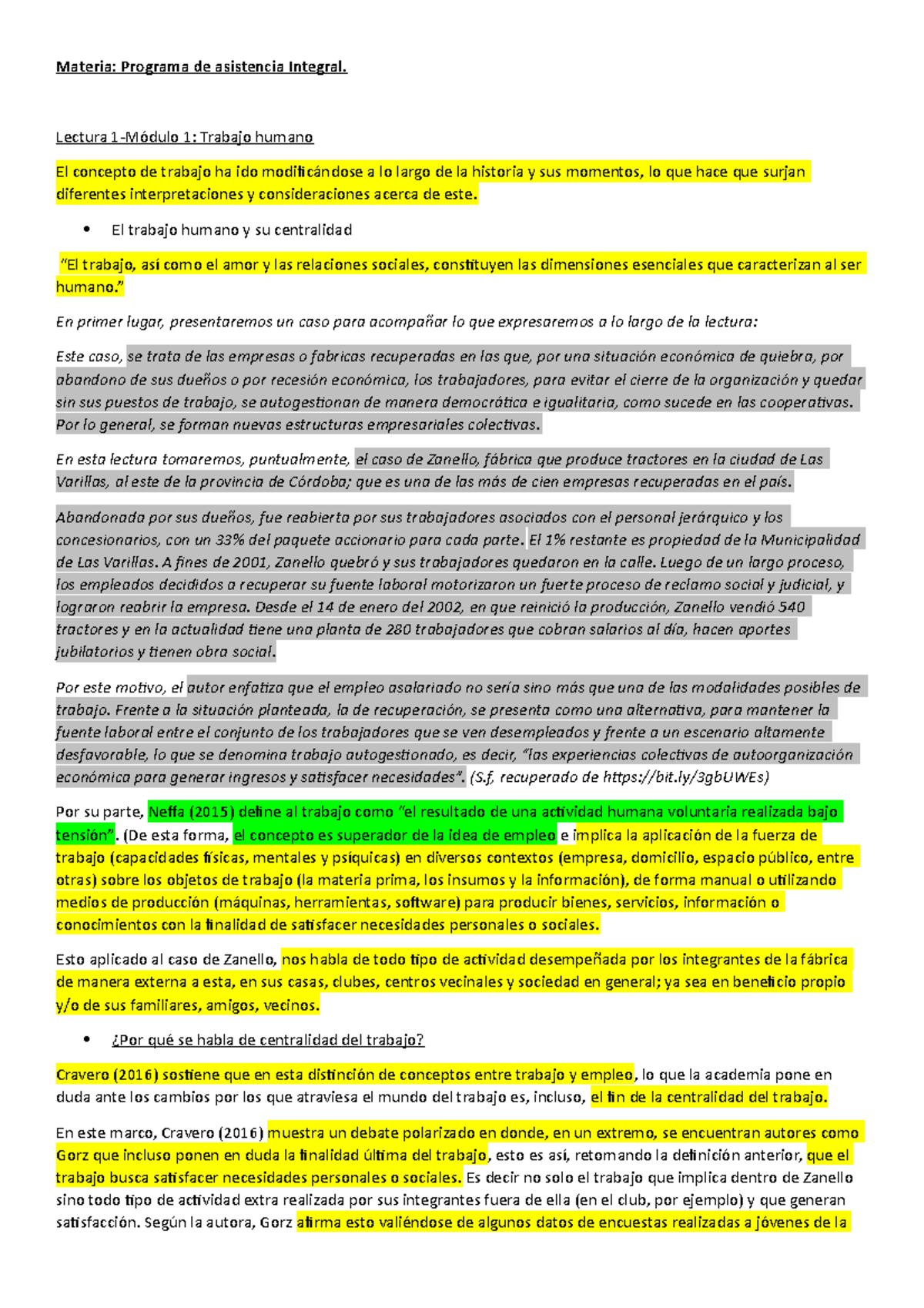 Programa de asistencia Integral 1 - Lectura 1-Módulo 1: Trabajo humano El concepto de trabajo ha ...
