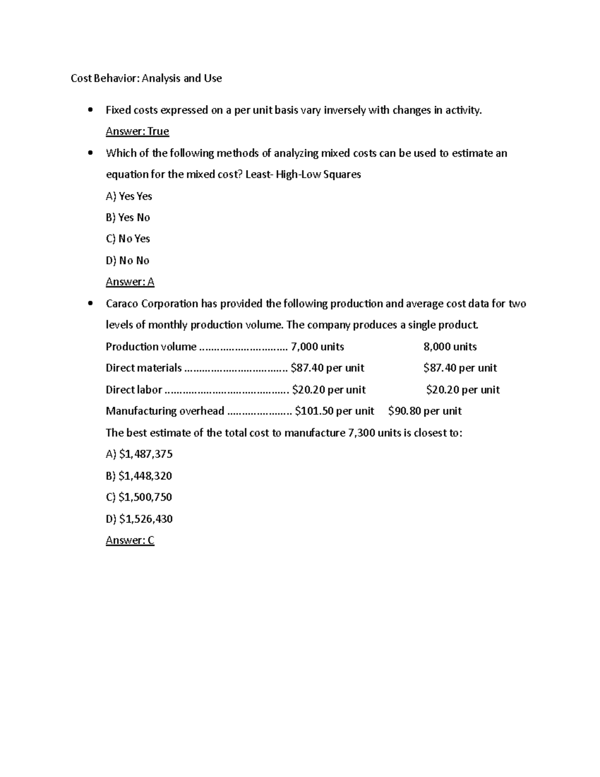 Cost Behavior 7 notes - Cost Behavior: Analysis and Use Fixed costs ...