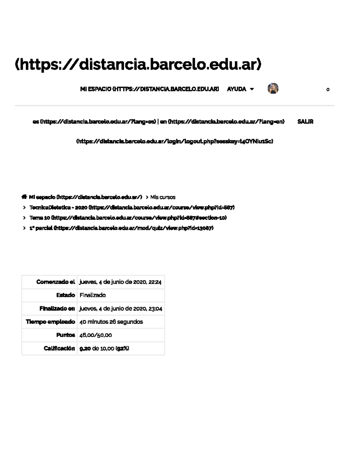 1 Parcial nota 8 - MI ESPACIO AYUDA o es I en SALIR Mi espacio Mis ...