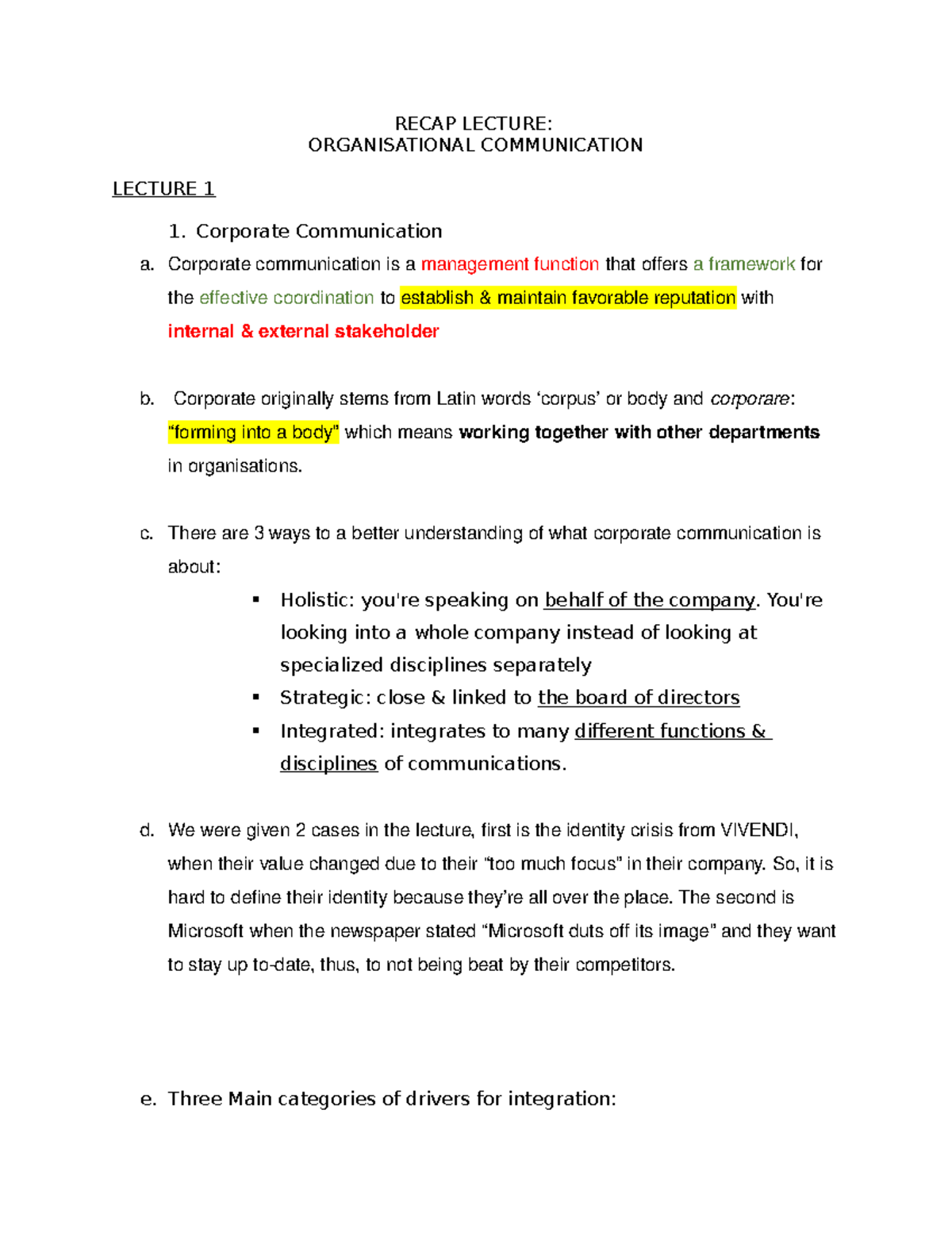 Recap Lecture ORG.COM 1 - RECAP LECTURE: ORGANISATIONAL COMMUNICATION ...