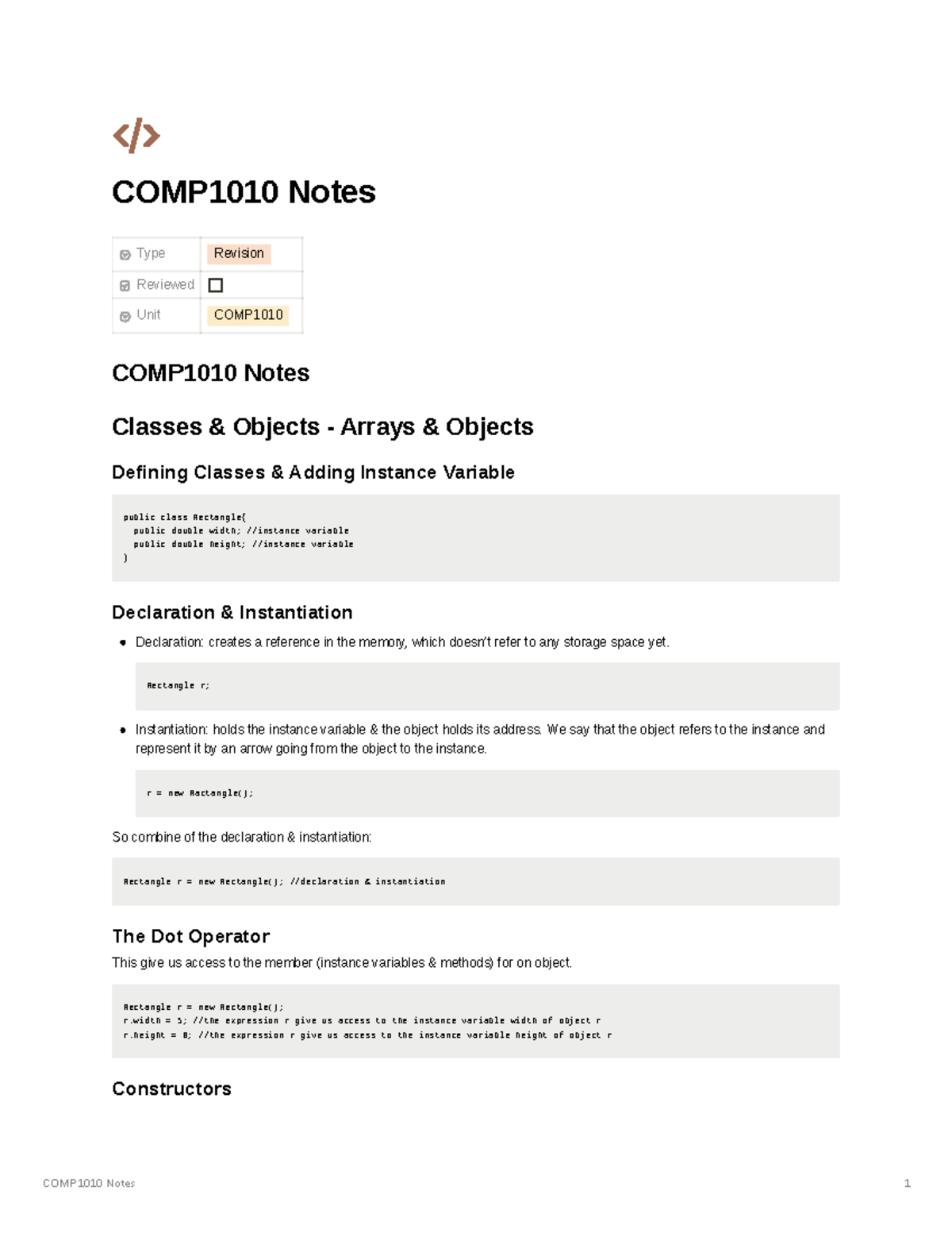 COMP1010 Lecture Notes - COMP1010 Notes Type Revision Reviewed Unit ...