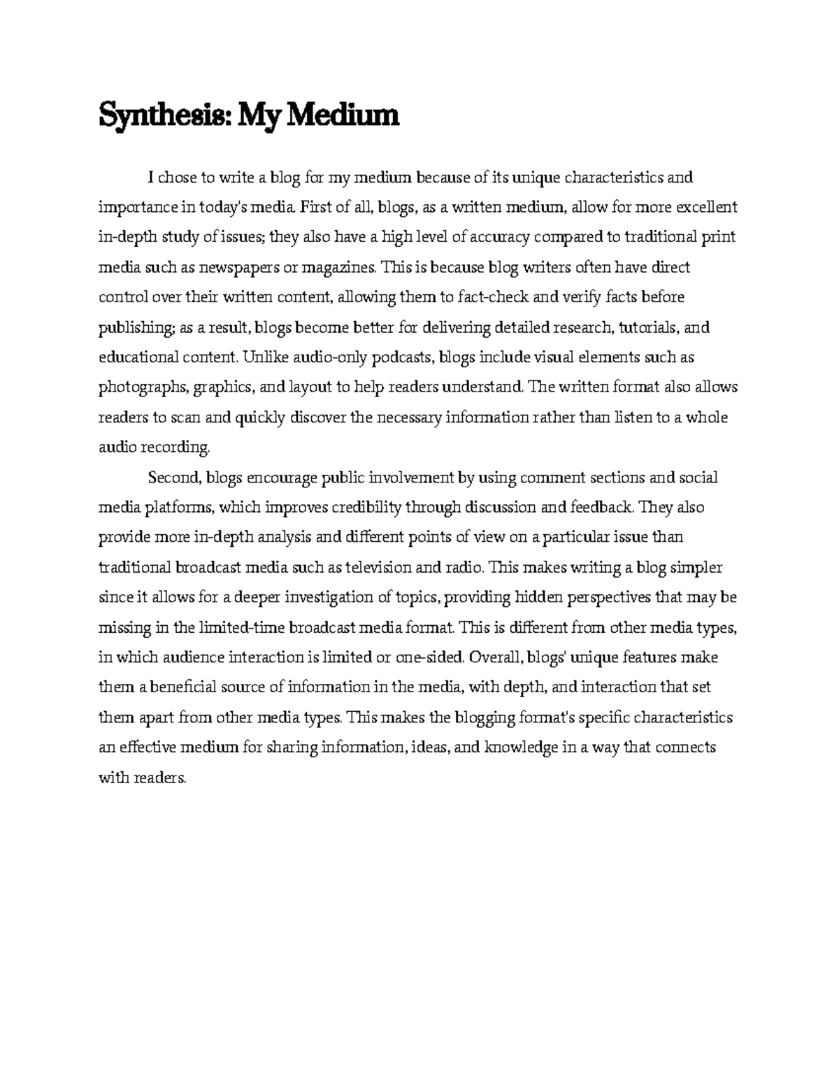 Synthesis Assigment - My Meduim + Blog Refrences - Synthesis: My Medium ...