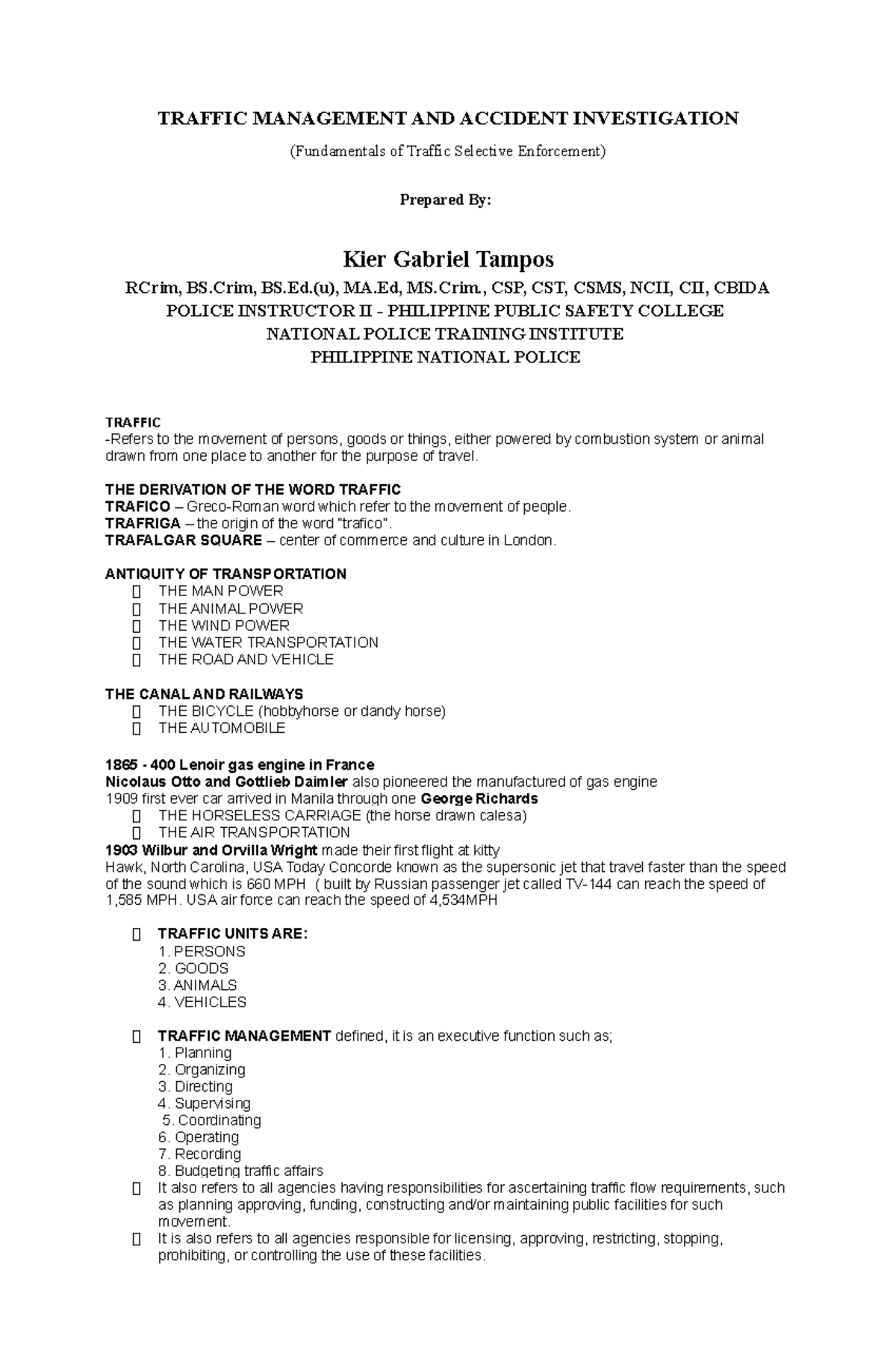 Traffic MNGT. Accident Invest - TRAFFIC MANAGEMENT AND ACCIDENT ...