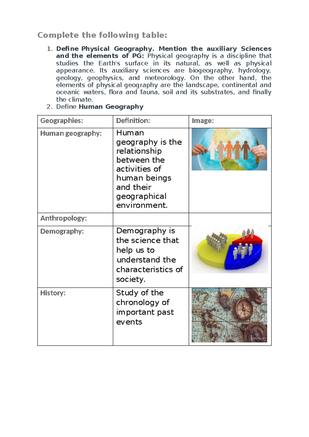 Ecology 2 Activity 7 - Complete the following table: 1. Define Physical ...