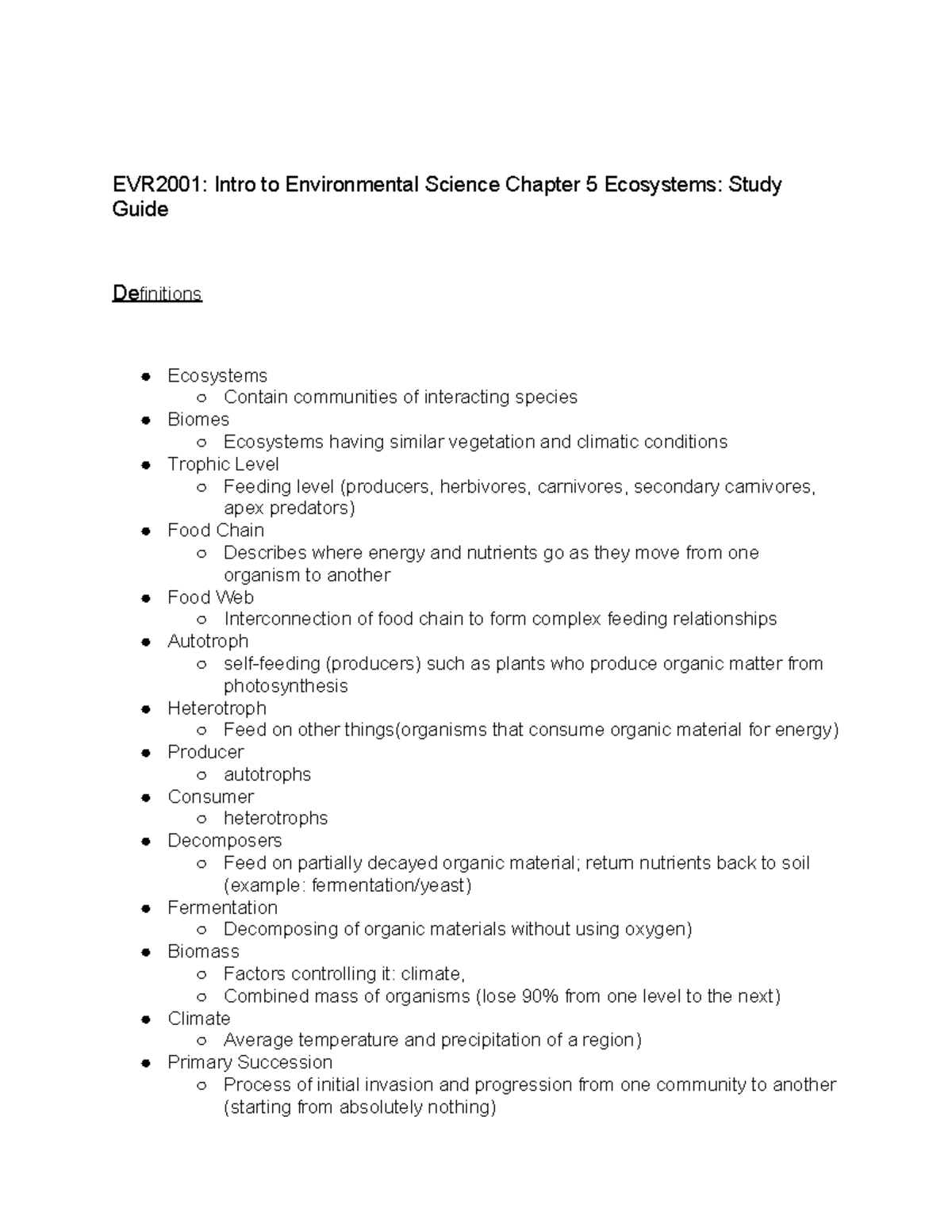 EVR CHP.5 Study Guide - EVR2001: Intro to Environmental Science Chapter ...