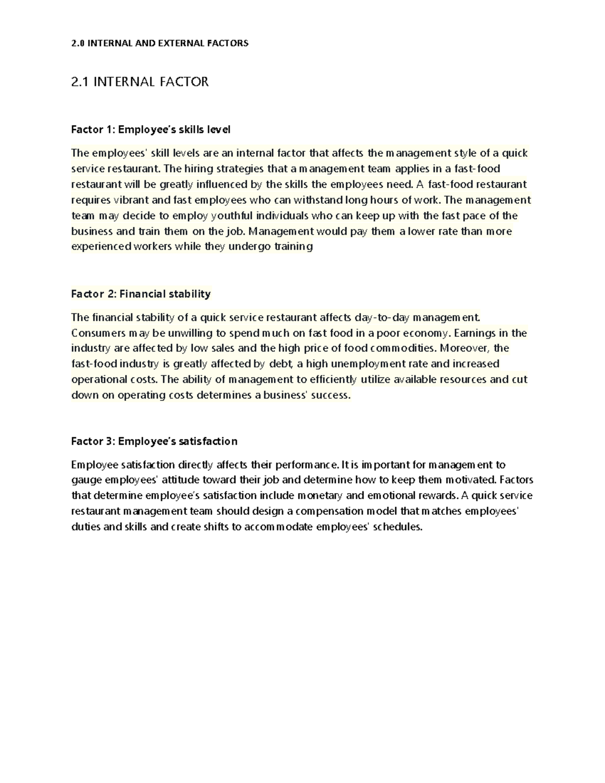 2.0 internal external factors - 2 INTERNAL AND EXTERNAL FACTORS 2 ...