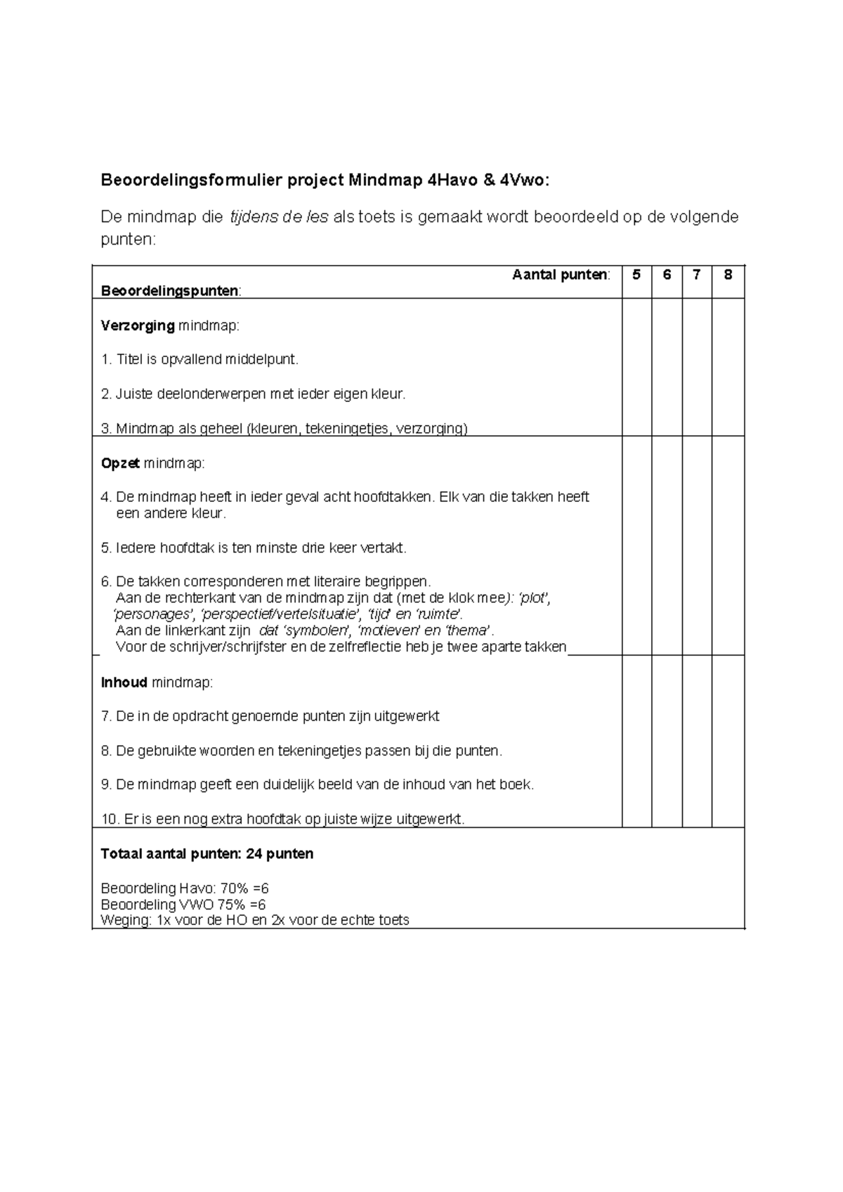 Beoordelingsformulier project mindmap 4havo4vwo - Beoordelingsformulier project Mindmap 4Havo ...