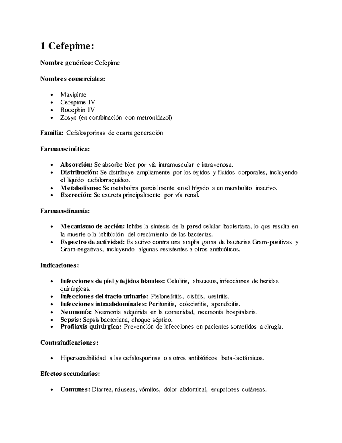 Antibioticos - 1 Cefepime: Nombre genérico: Cefepime Nombres ...