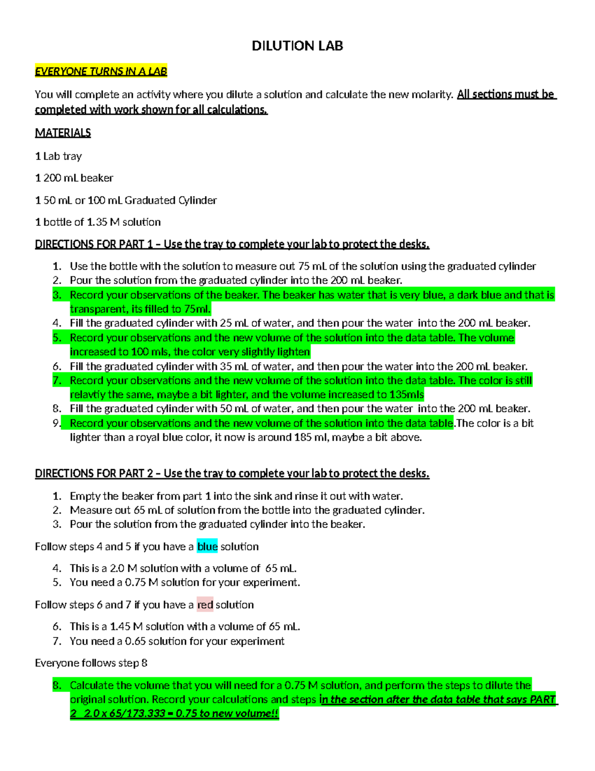 Dilution LAB 2024 - Its a dillution lab where people had 1 Lab tray 1 ...