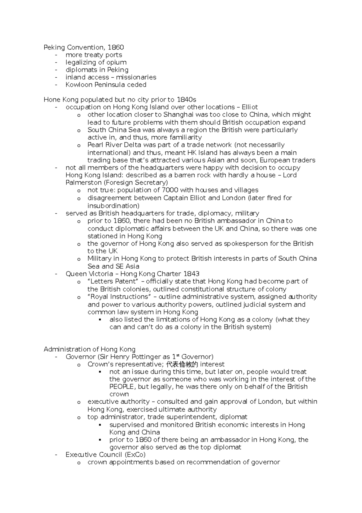 History of Hong Kong Notes - Peking Convention, 1860 more treaty ports ...