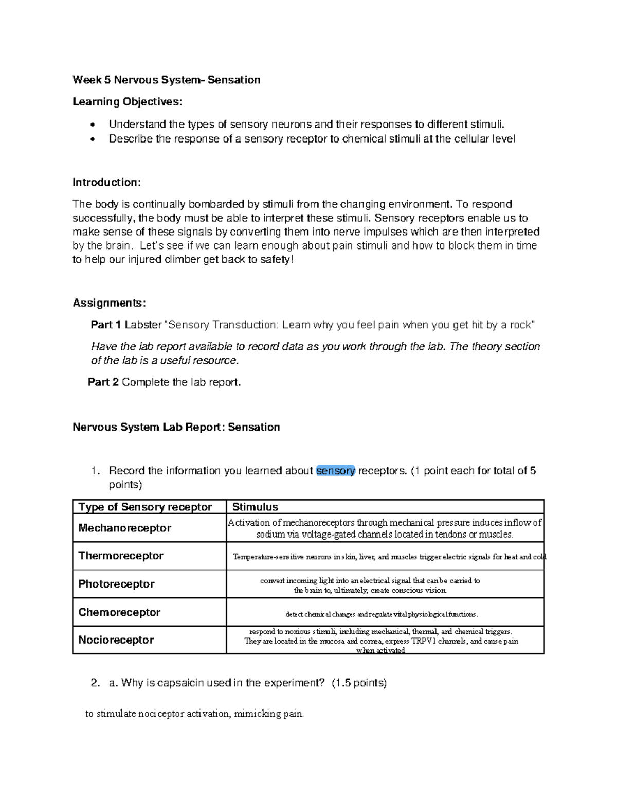 BIO252 W5 Nervous System-Senses Updated - Week 5 Nervous System ...
