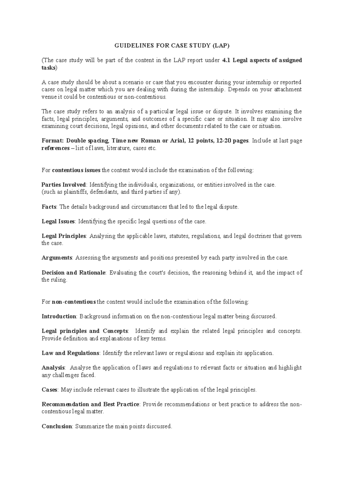 Guideline for Case Study - GUIDELINES FOR CASE STUDY (LAP) (The case ...