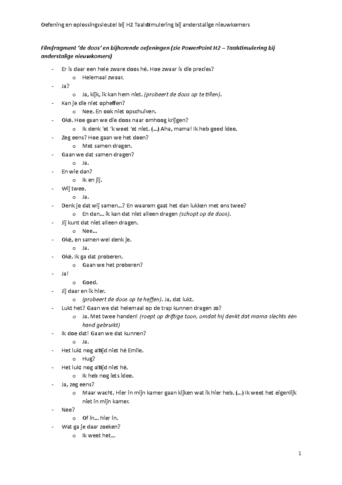 oplossing filmfragment - Filmfragment ‘de doos’ en bijhorende ...