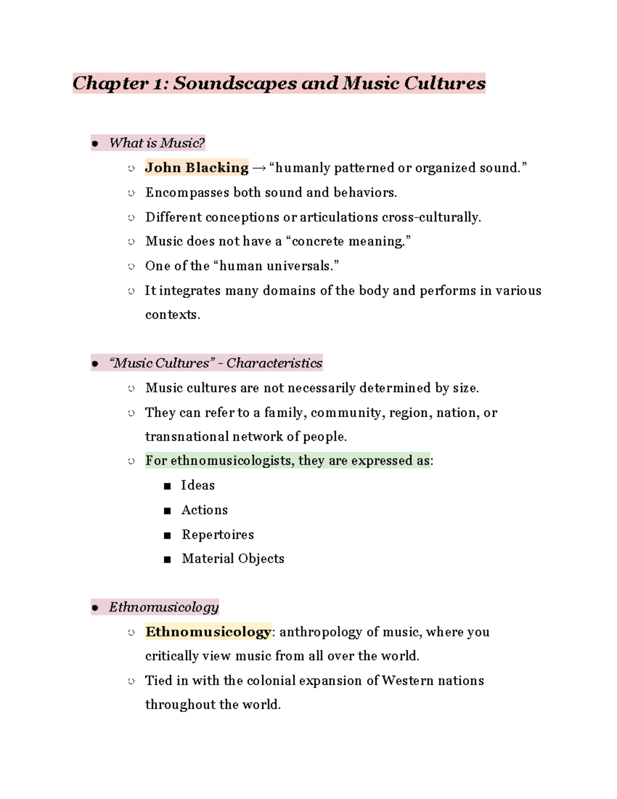 Music Ch 1 - Chapter 1: Soundscapes and Music Cultures What is Music ...