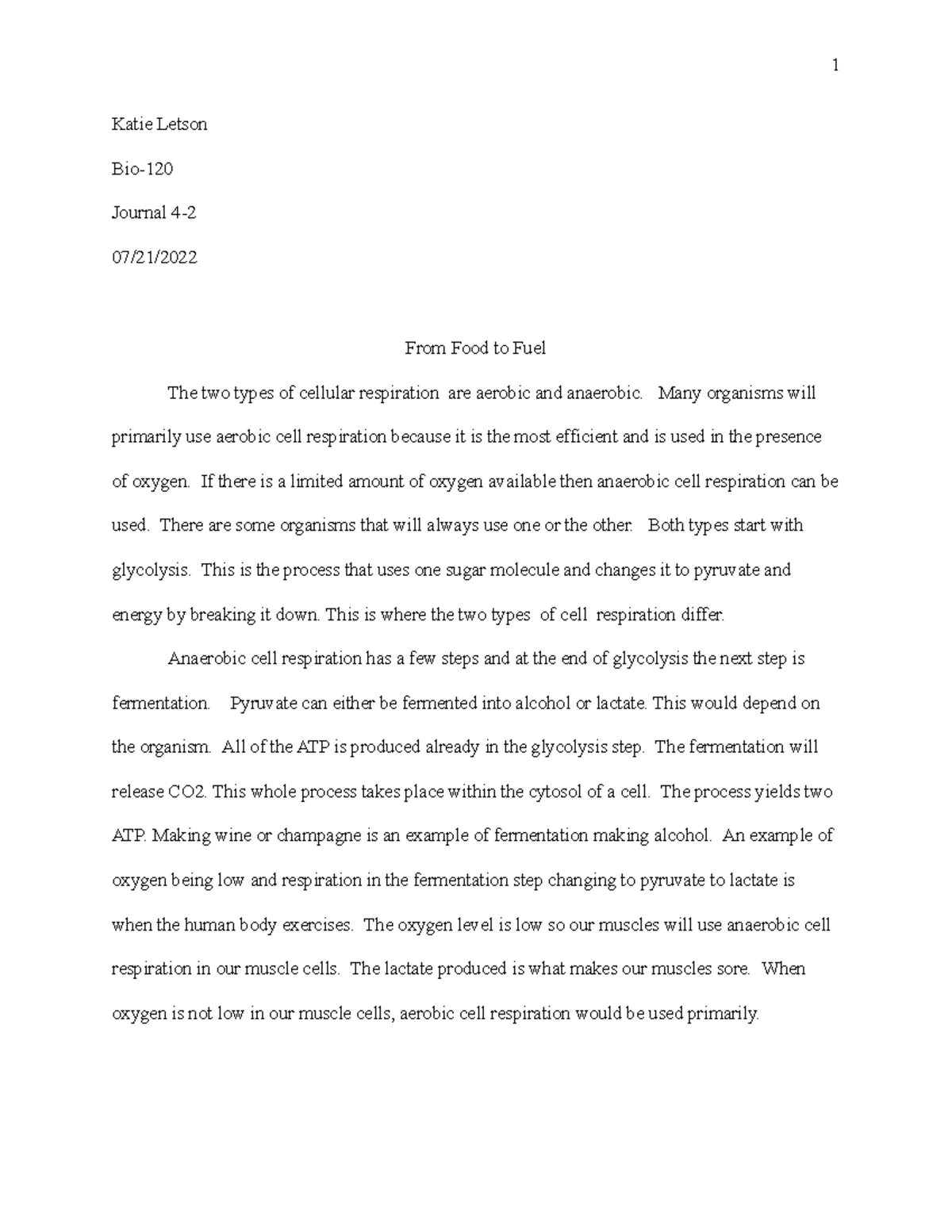 Biologyjournal 4 - this is the journal entry for week four of the term ...