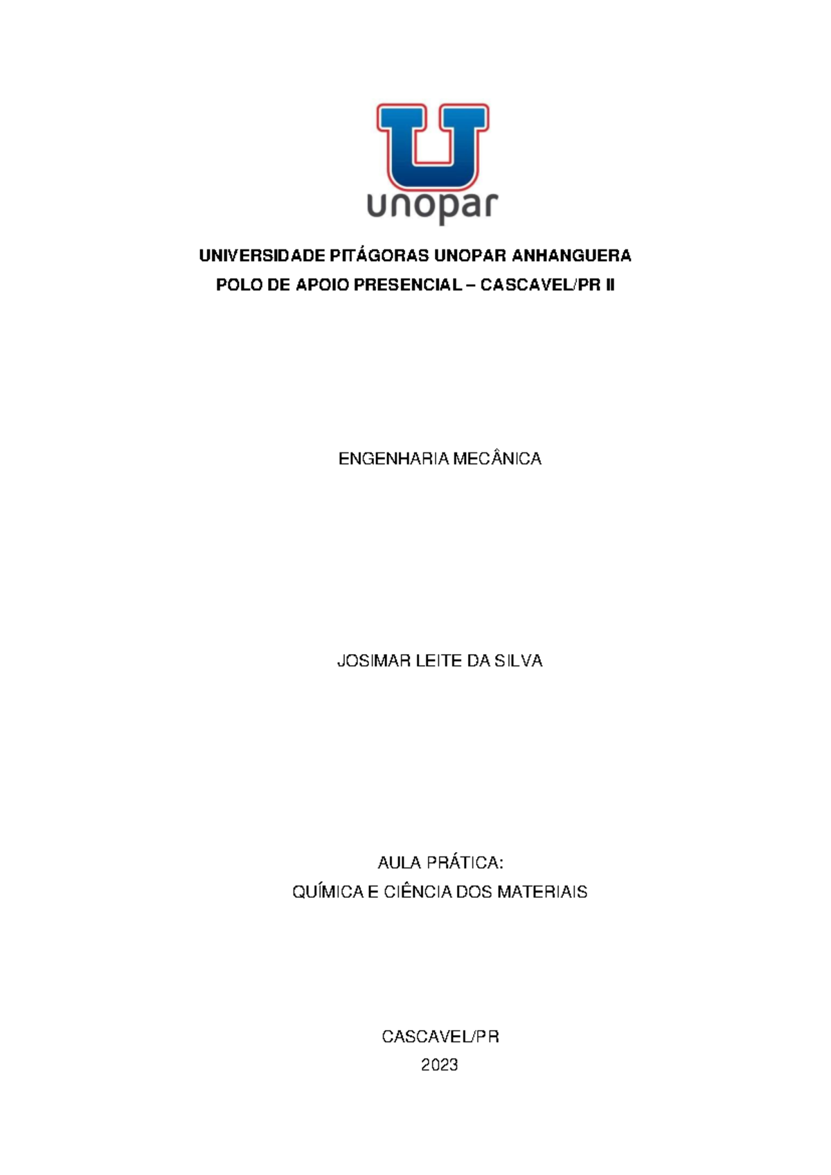 Química E Ciência DOS Materiais - Josimar Leite da Silva - UNIVERSIDADE ...