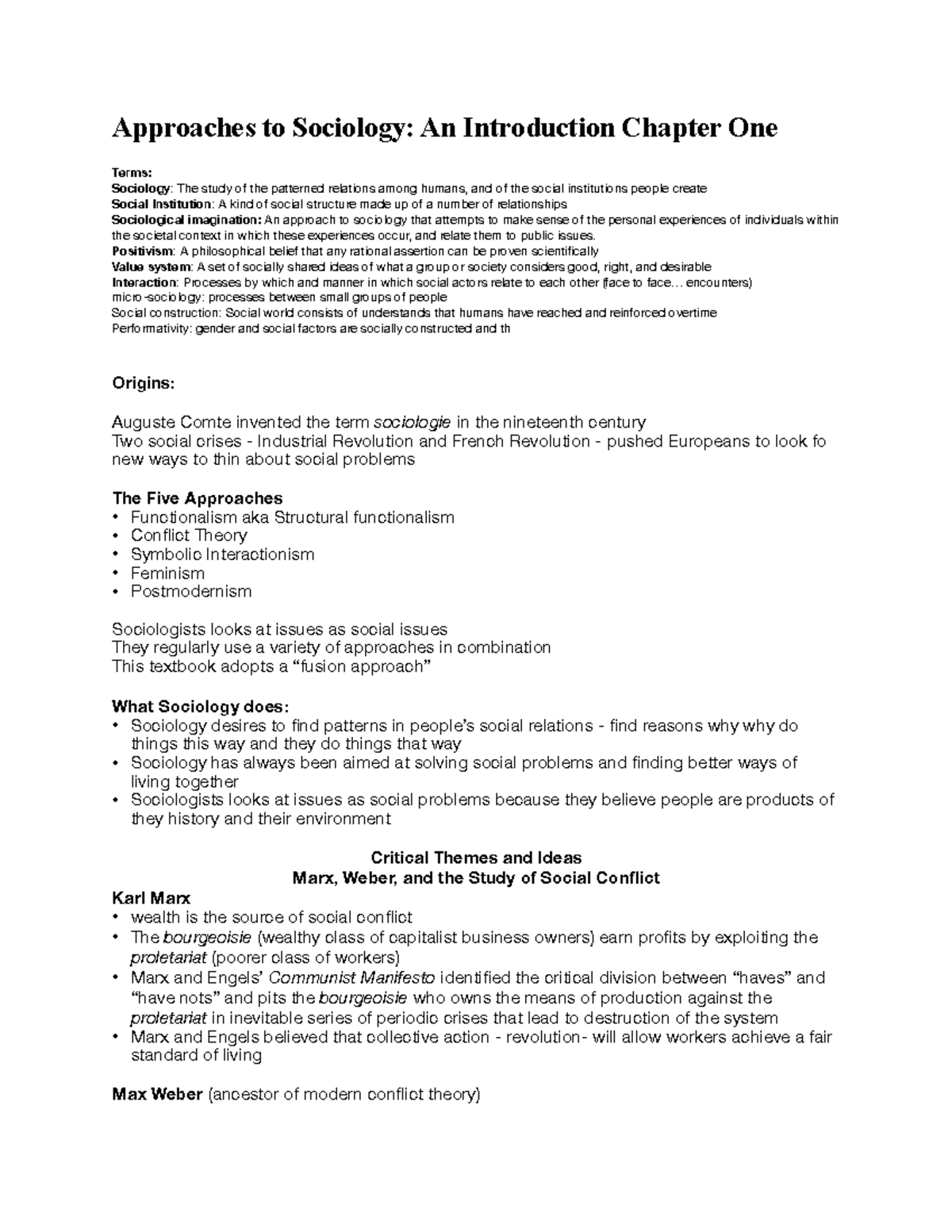 Sociology Lecture Notes - Approaches to Sociology: An Introduction ...