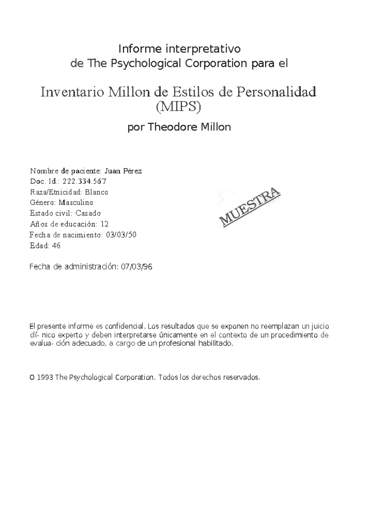 Modelo Informe - Informe interpretativo de The Psychological ...