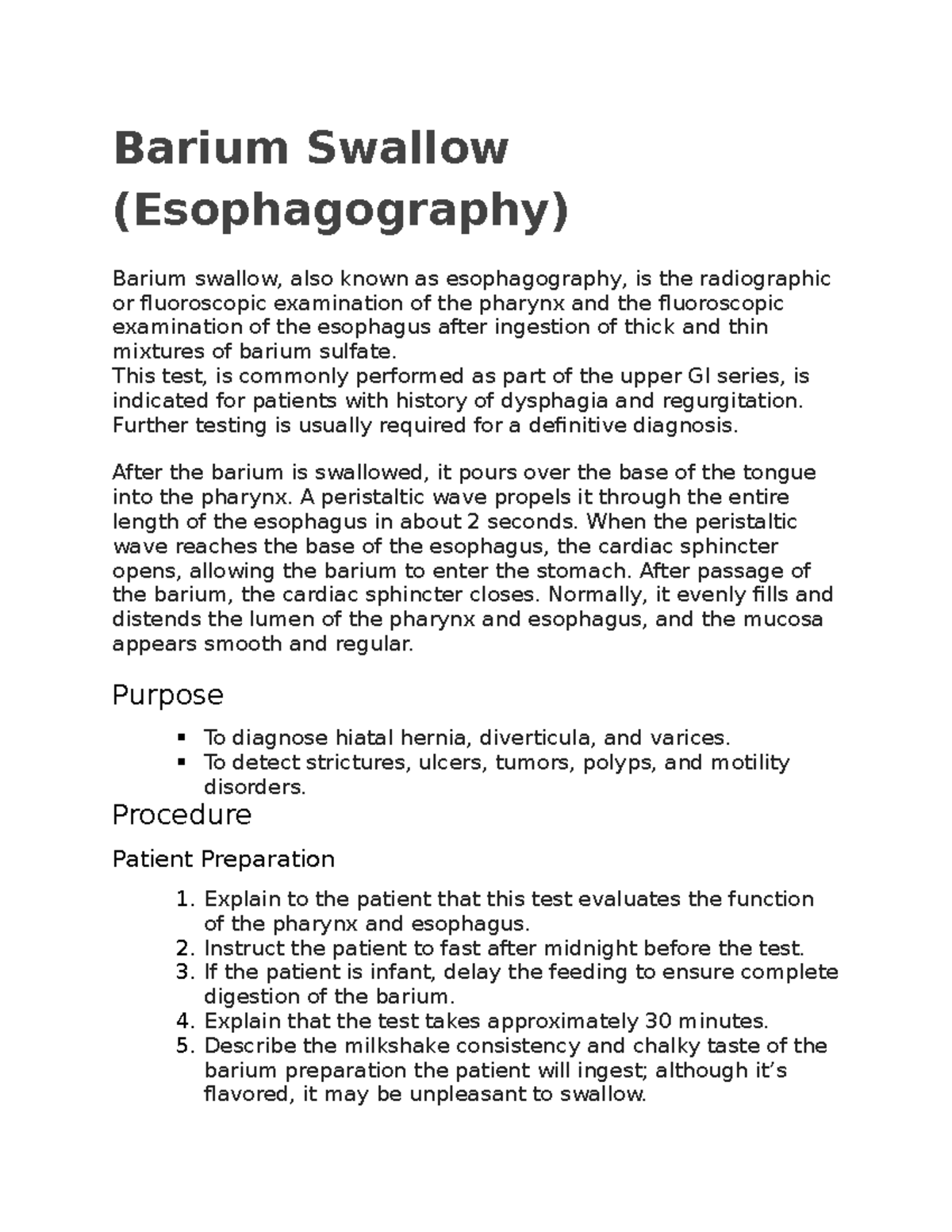 Barium Swallow - carmines - Barium Swallow (Esophagography) Barium ...