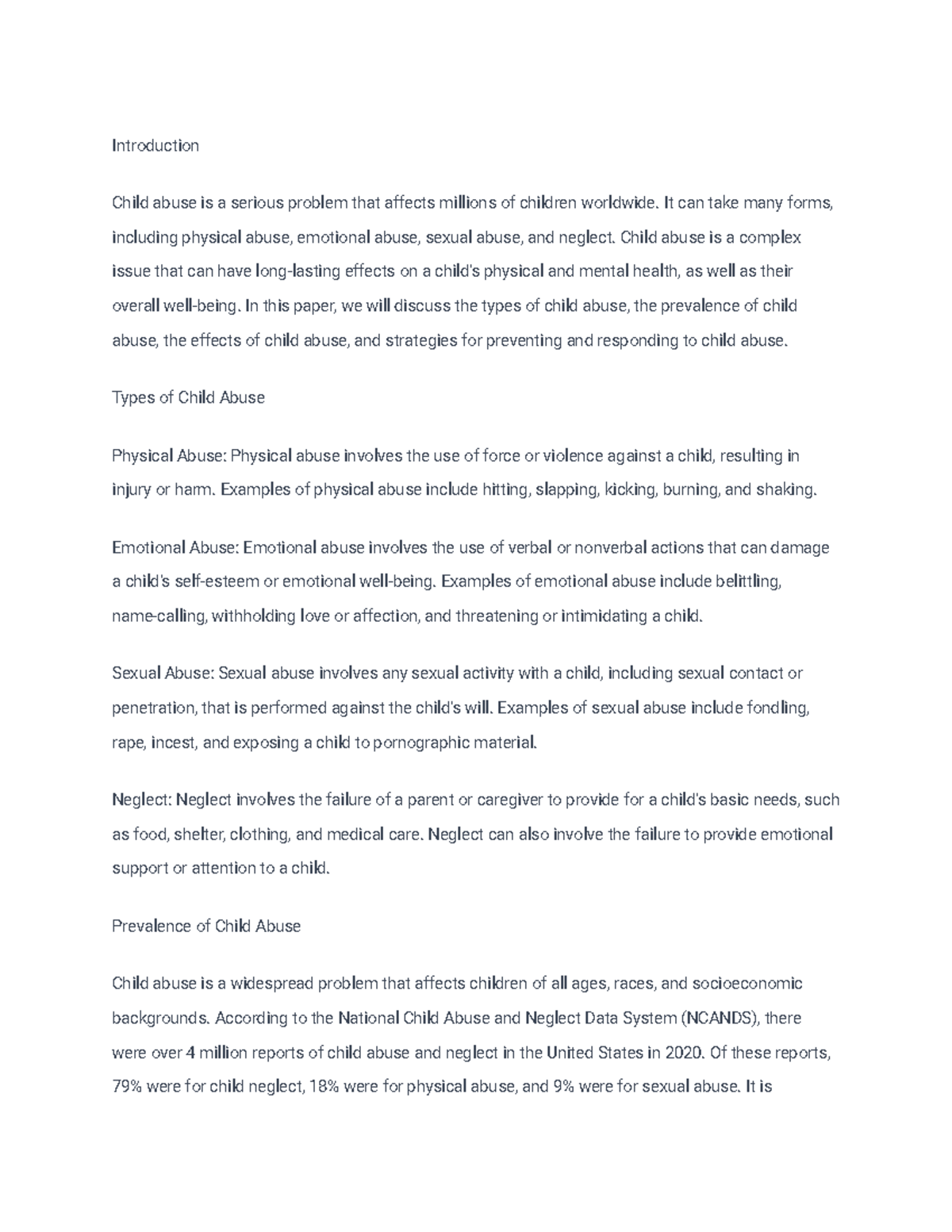 Child abuse - notes - Introduction Child abuse is a serious problem ...